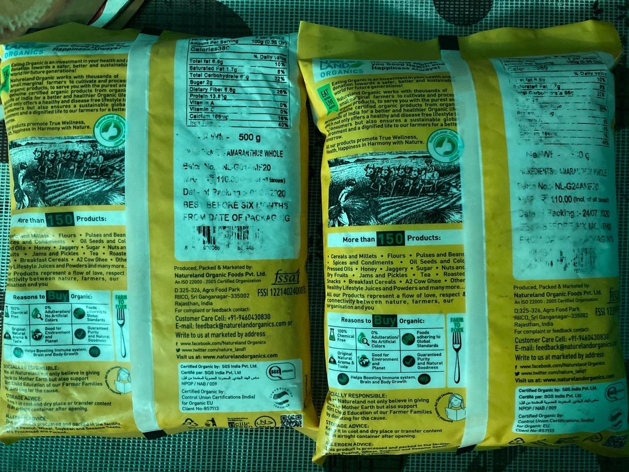 Natureland Organics Amaranthus Flour (Rajgira Flour) 500 Gm - Gluten ...