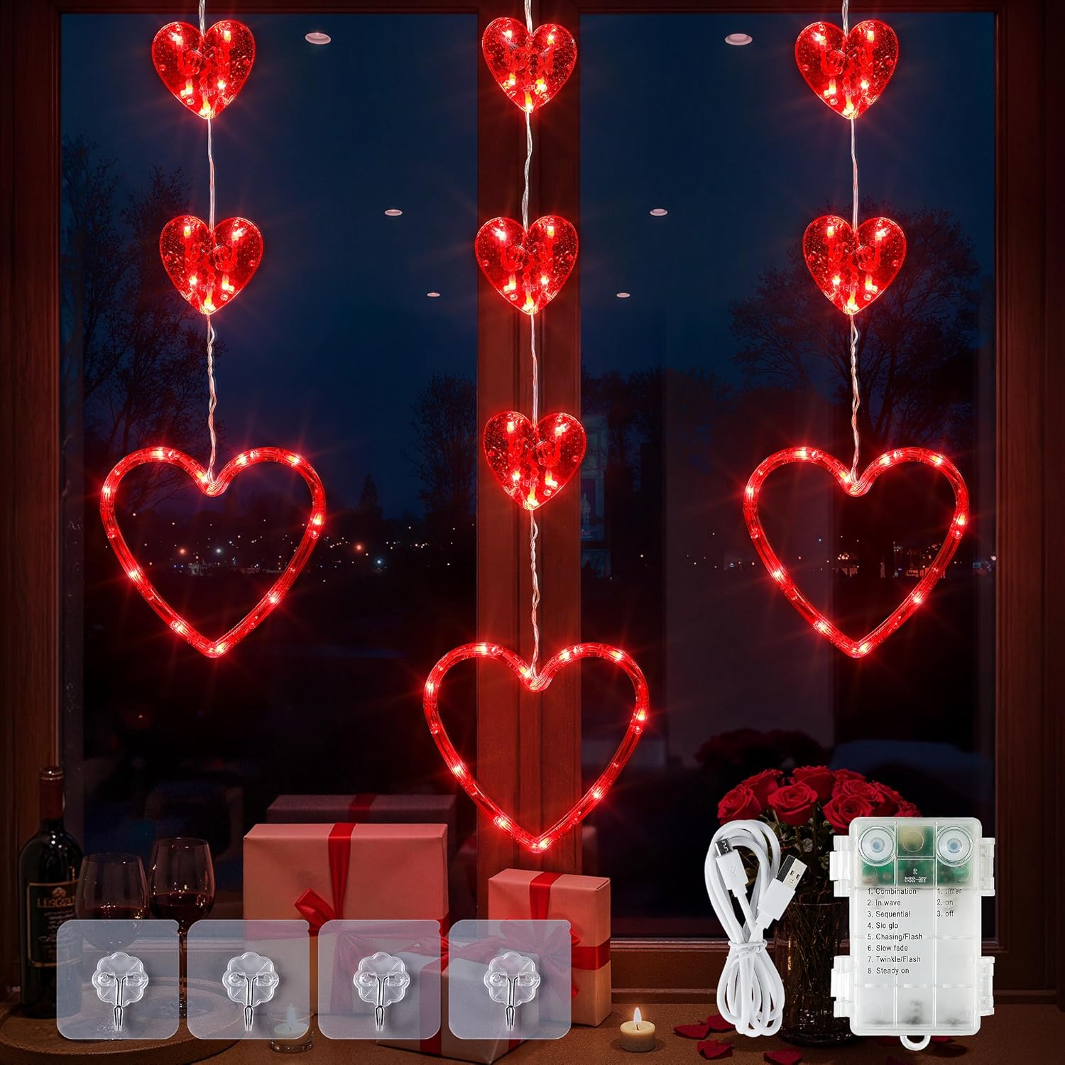 Amazon.com: Briteglotec Valentines Day Lights, 65 LED Red Heart-Shaped ...