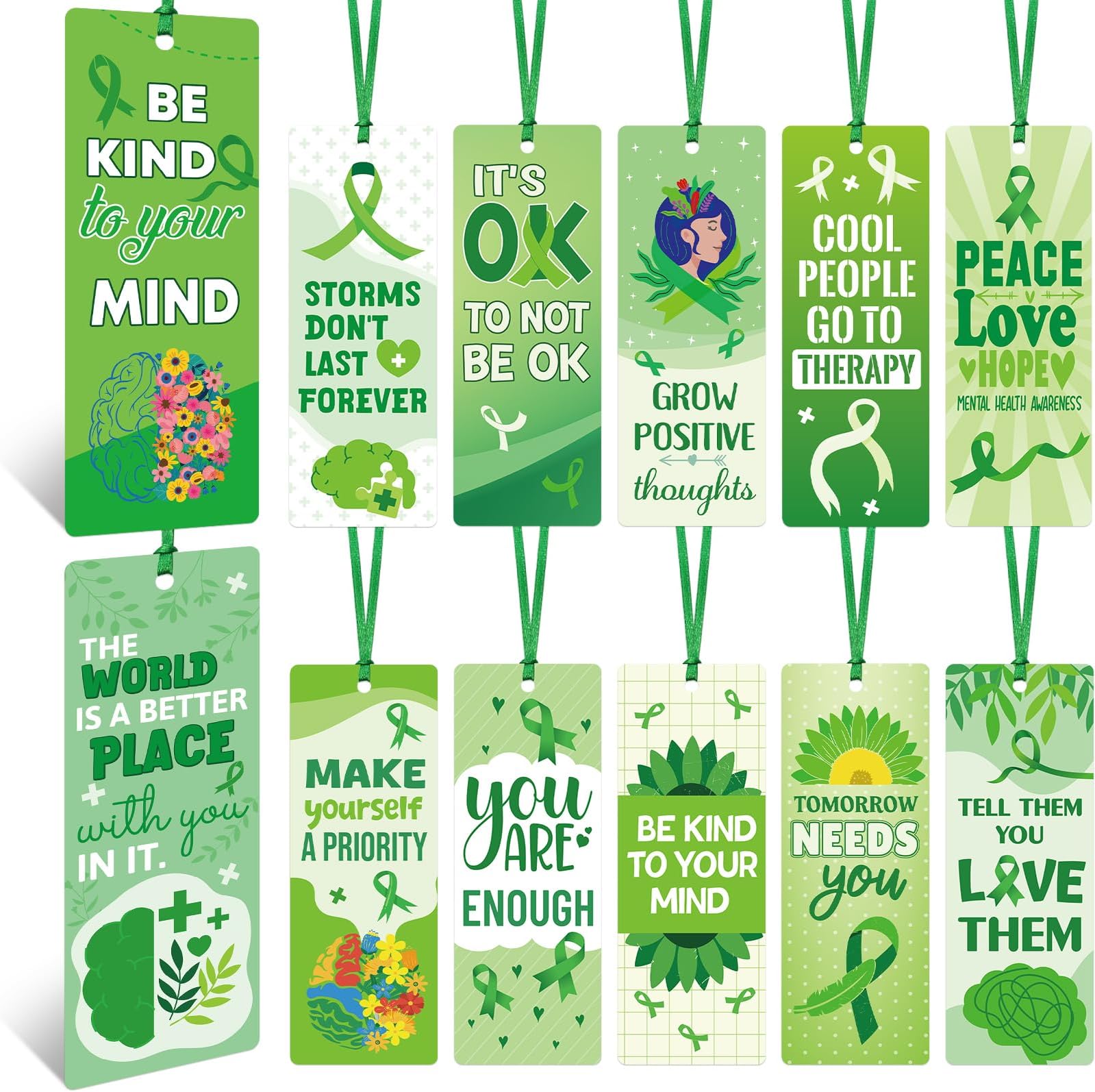 Amazon.com: Mental Health Awareness Bookmarks Green Inspirational ...