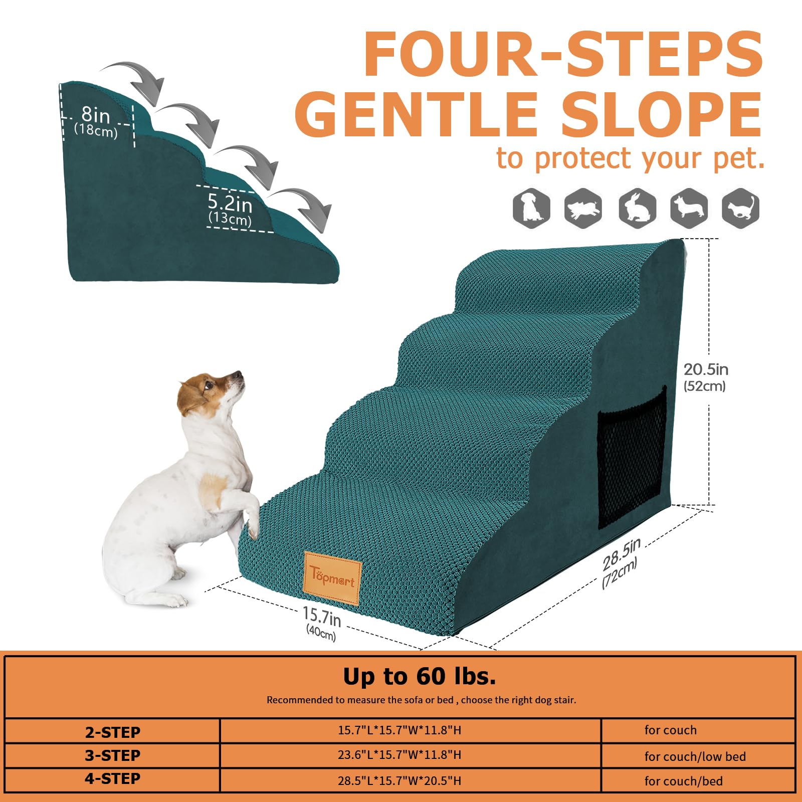 Topmart 4 Tiers Foam Dog Stairs/Steps for Small Dogs,Non-Slip Dog Ramp ...