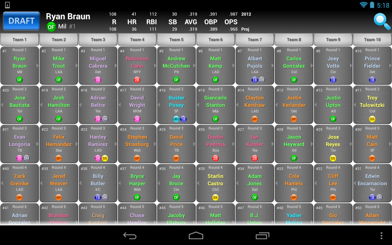 Fantasy Baseball Draft Grid Demo:Amazon.de:Appstore for Android