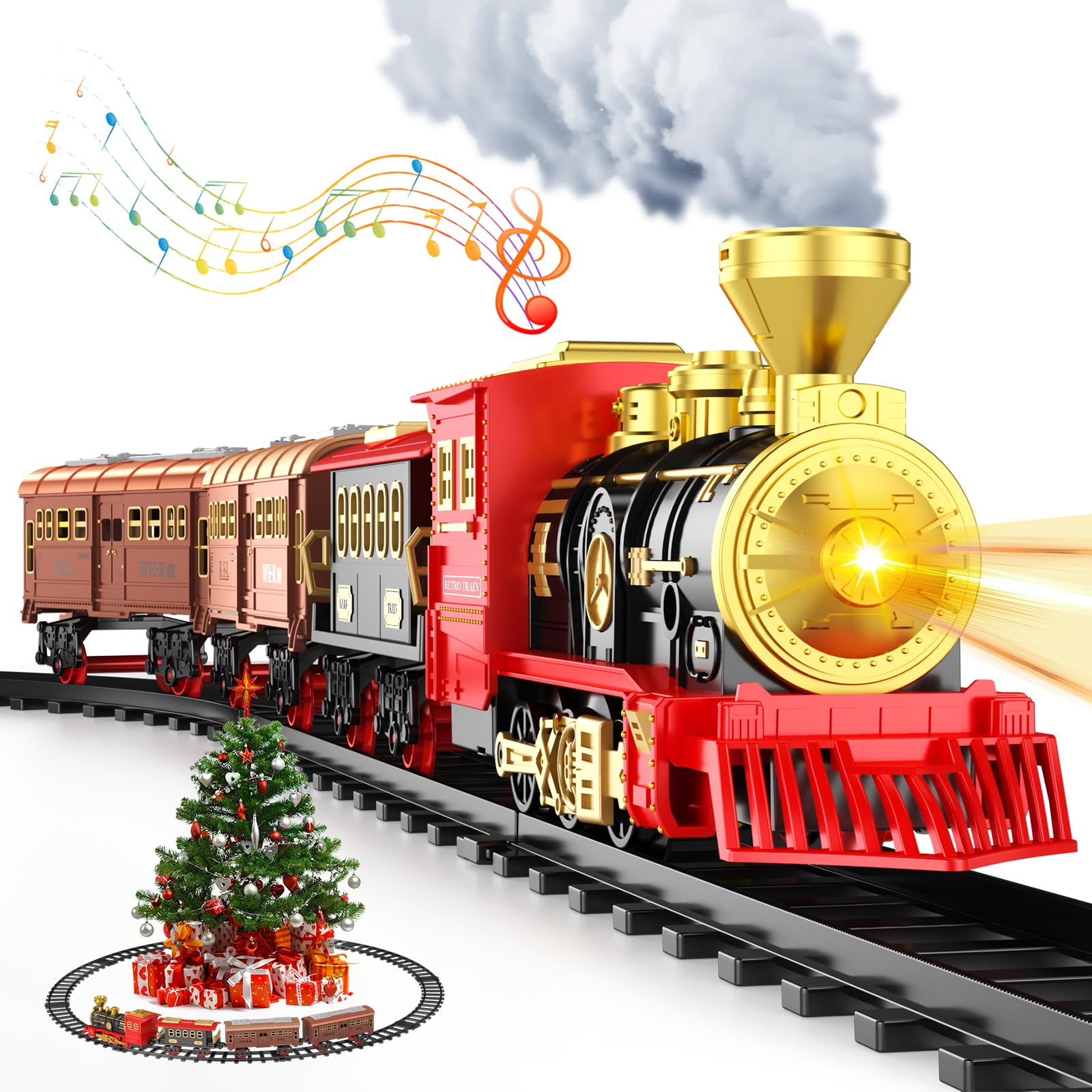 Amazon.com: Christmas Train Set with Smokes, Lights & Sound Train Set ...