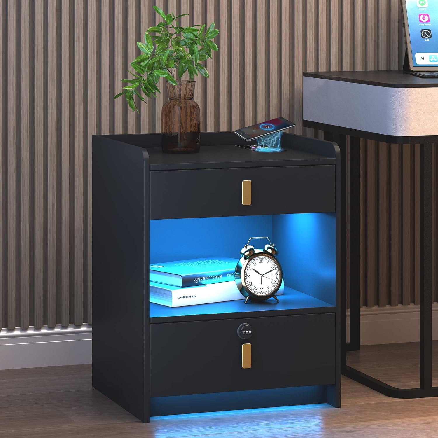 Amazon.com: Vlsrka Nightstand with Charging Station, Night Stand with ...