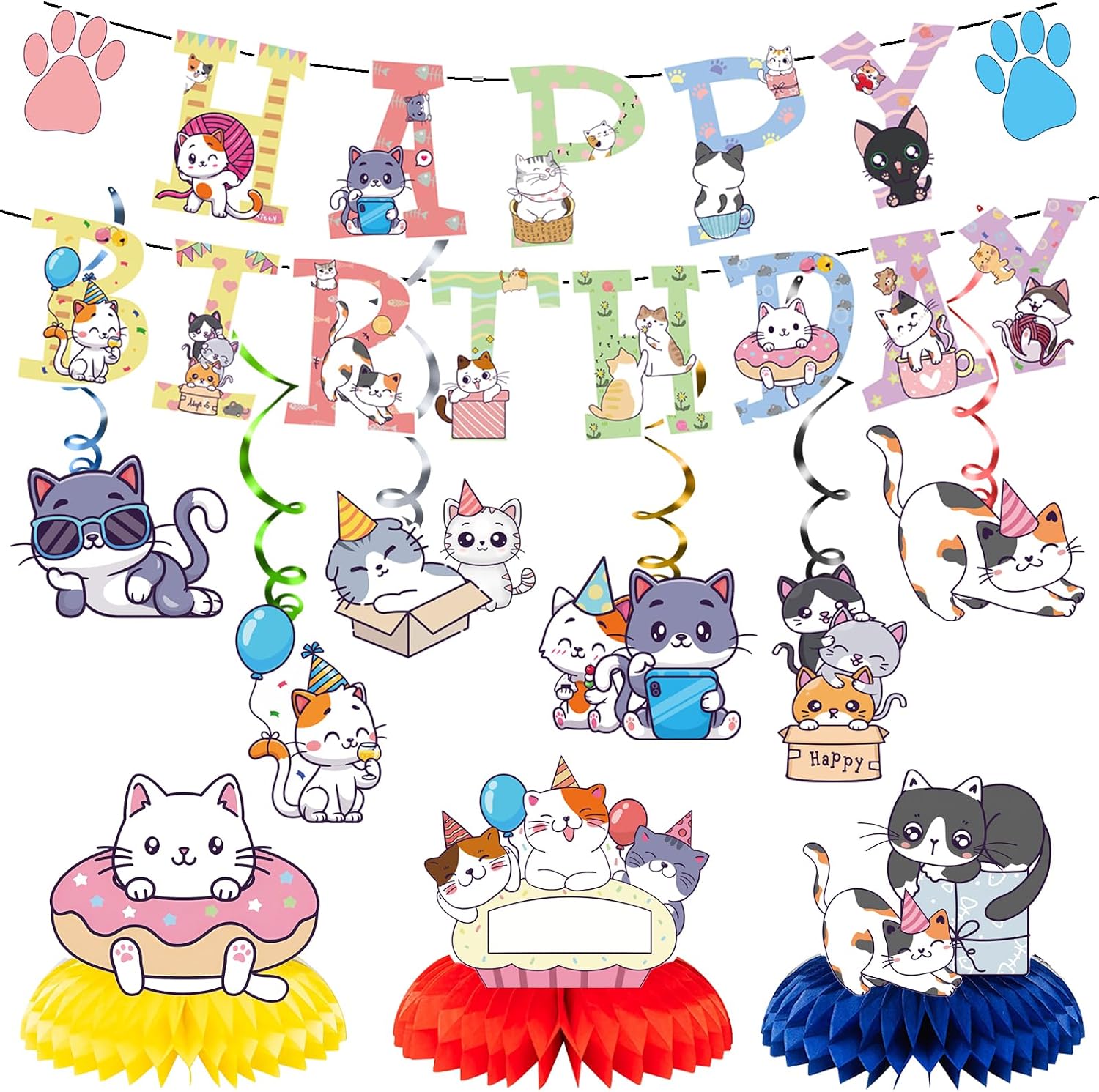 Amazon.com: Cat Theme Birthday Party Decorations Party Supplies ...