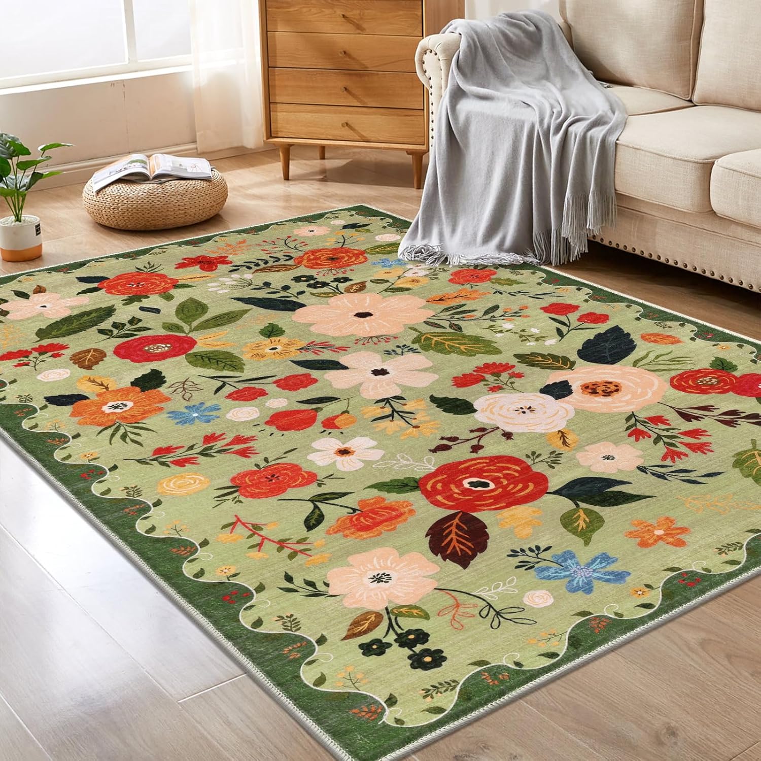 Amazon.com: U'Artlines 3x5ft Vintage Floral Area Rug Machine Washable ...