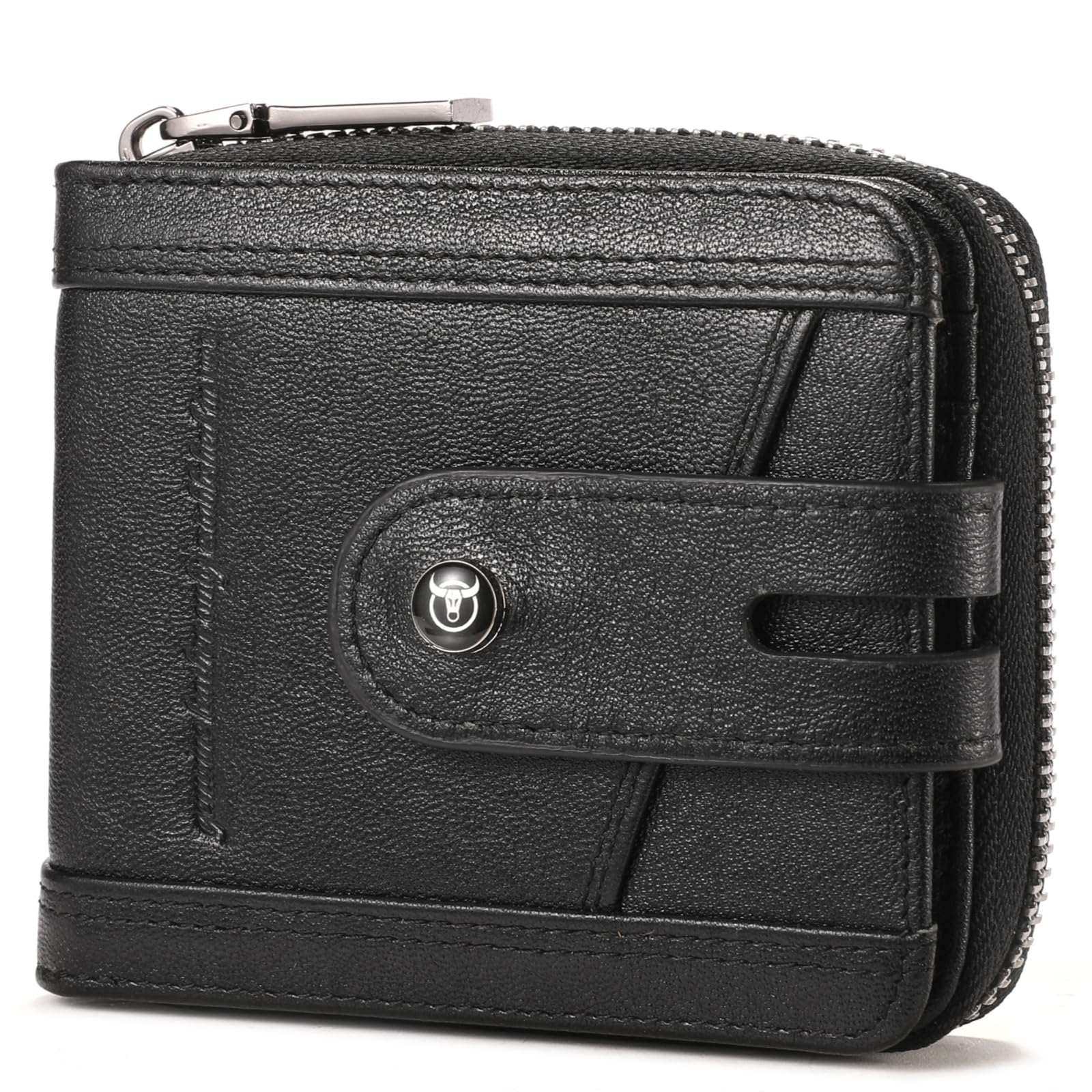 BULLCAPTAIN Genuine Leather Men's Wallet with Zipper Vintage RFID ...
