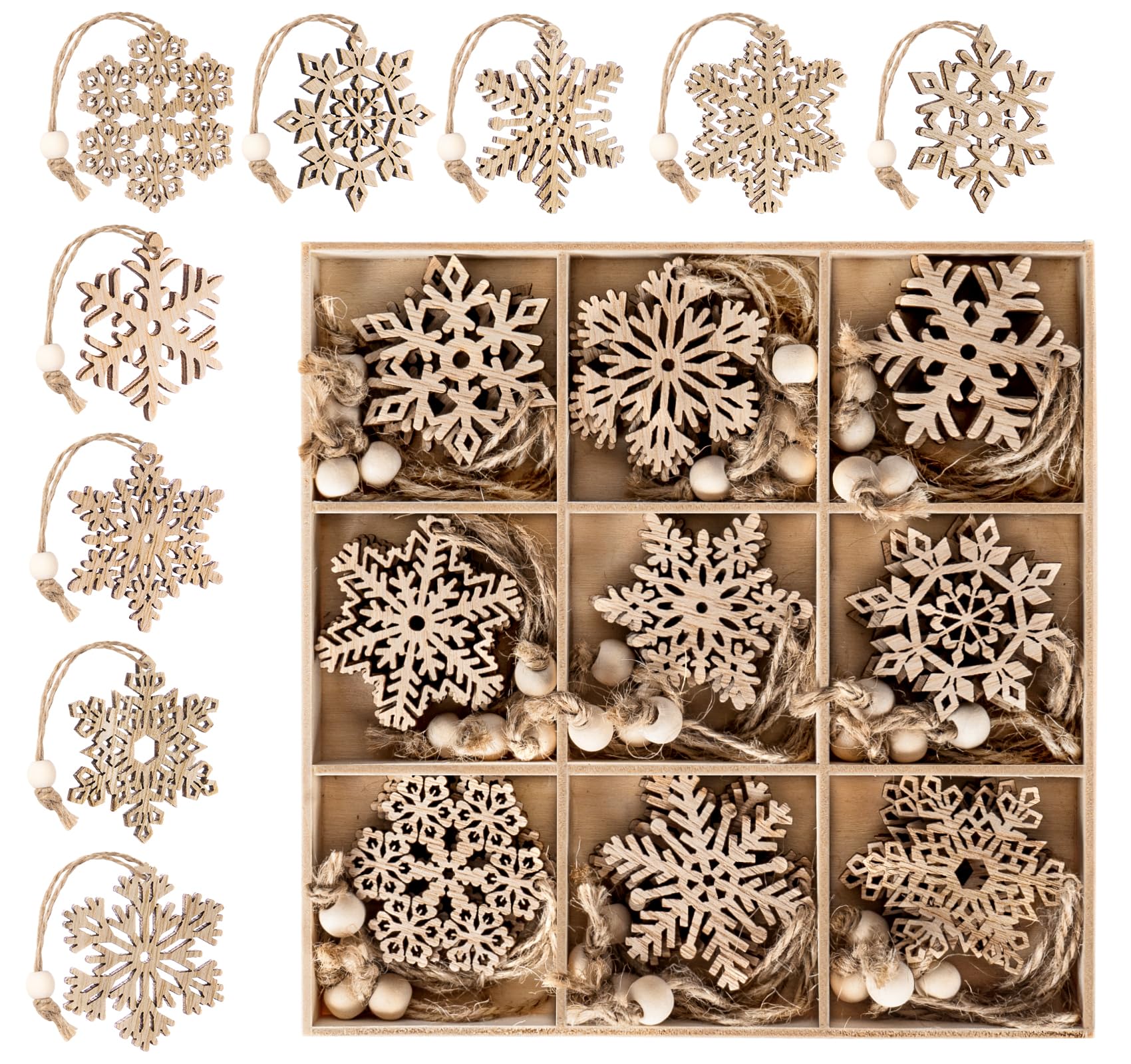 Amazon.com: 36Pcs Wooden Snowflakes Christmas Ornaments, Christmas Tree ...