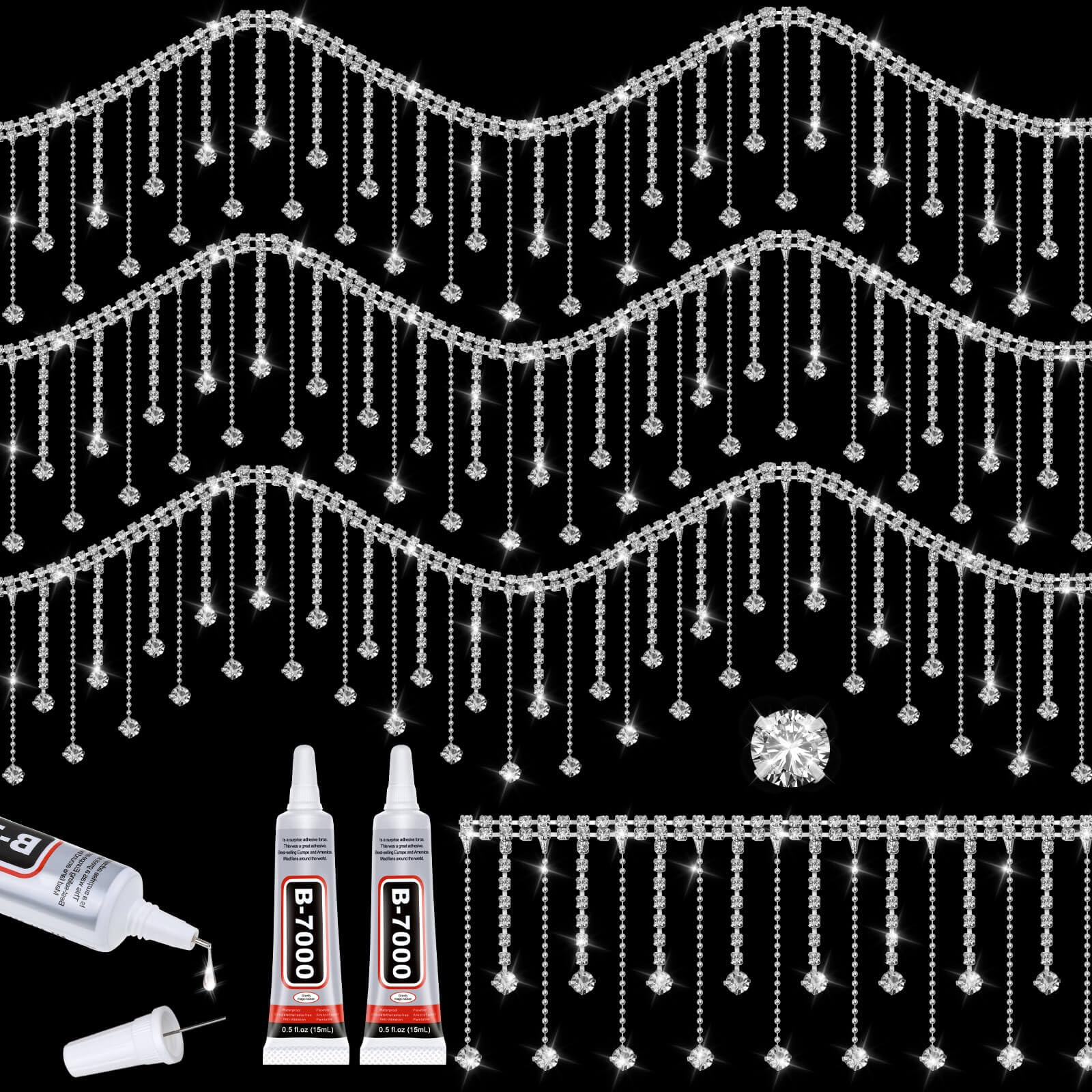 CCINEE Frange en strass de 1,8 m - Ruban en strass - Chaîne irrégulière ...