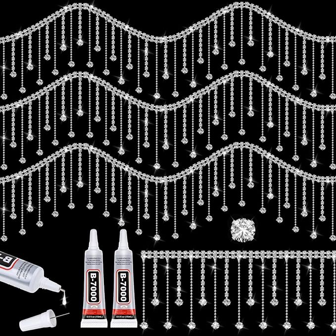 Amazon.com: Tetutor 2 Yard Rhinestone Trim Fringe with B7000 Glue ...