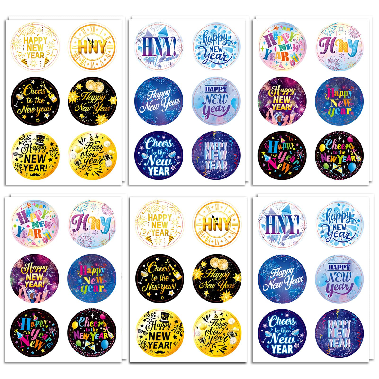 HOWAF 72pcs Happy New Year Stickers 2025, Colorful New Year Stickers ...