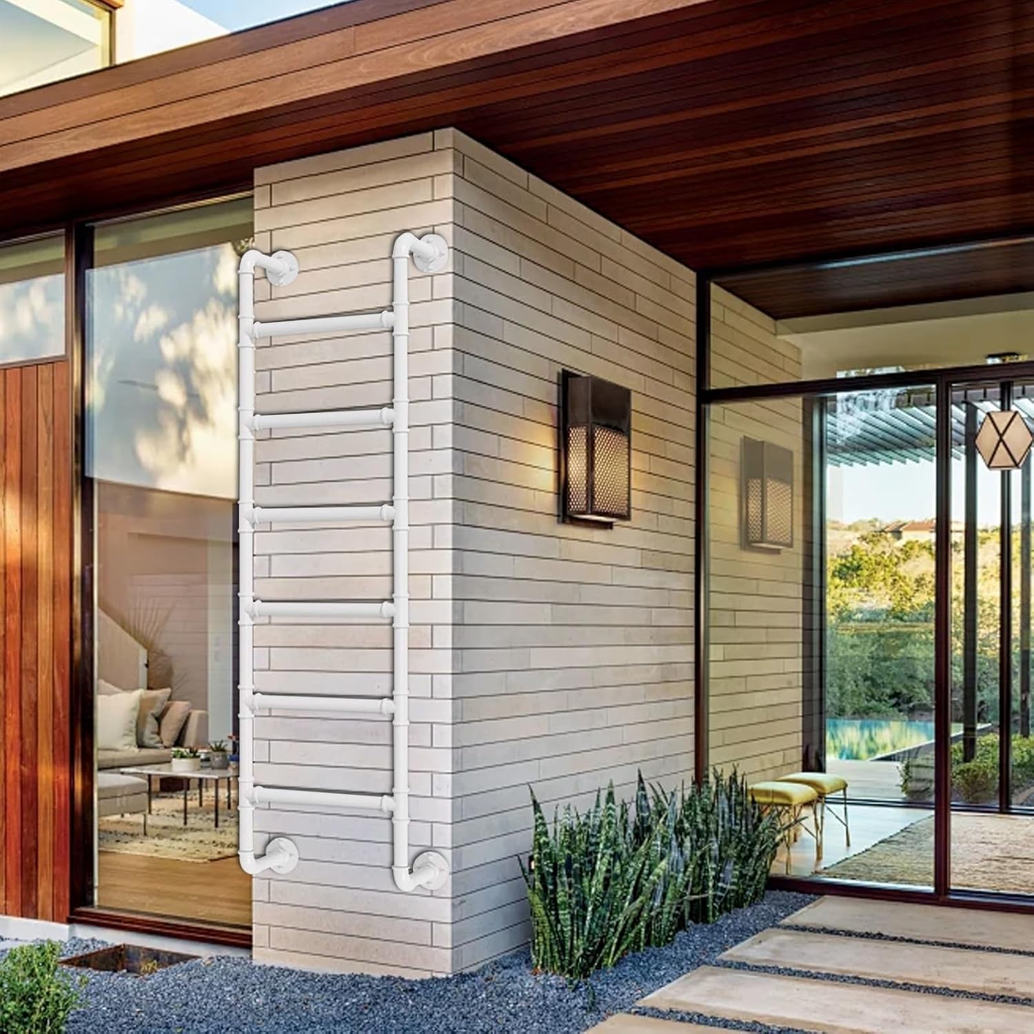 Safety Step Ladder - Indoor Outdoor Egress Ladder with Wall Mount for ...