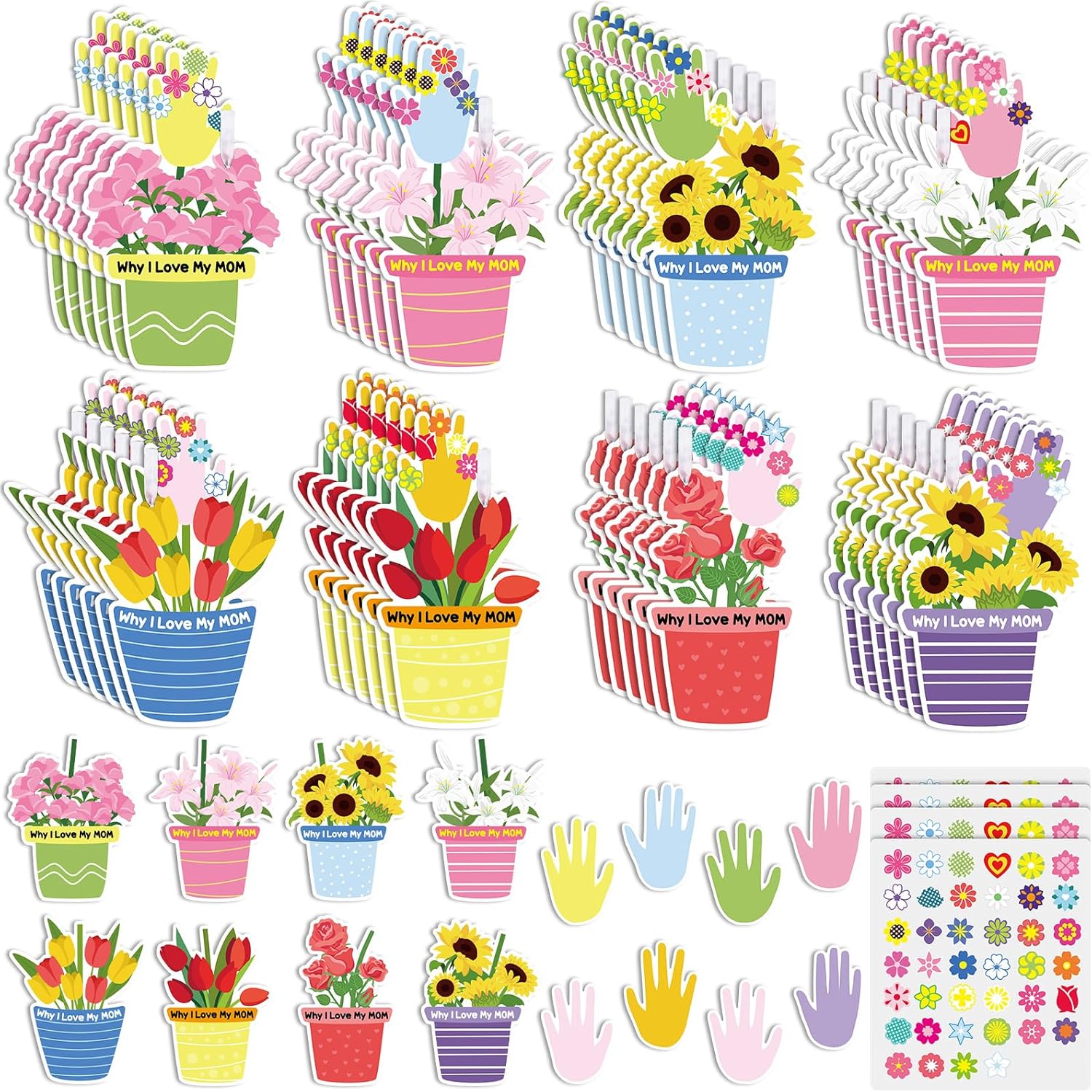 Amazon.com: Colarr 48 Set Mother's Day Handprint Flower Craft Kit Why I ...