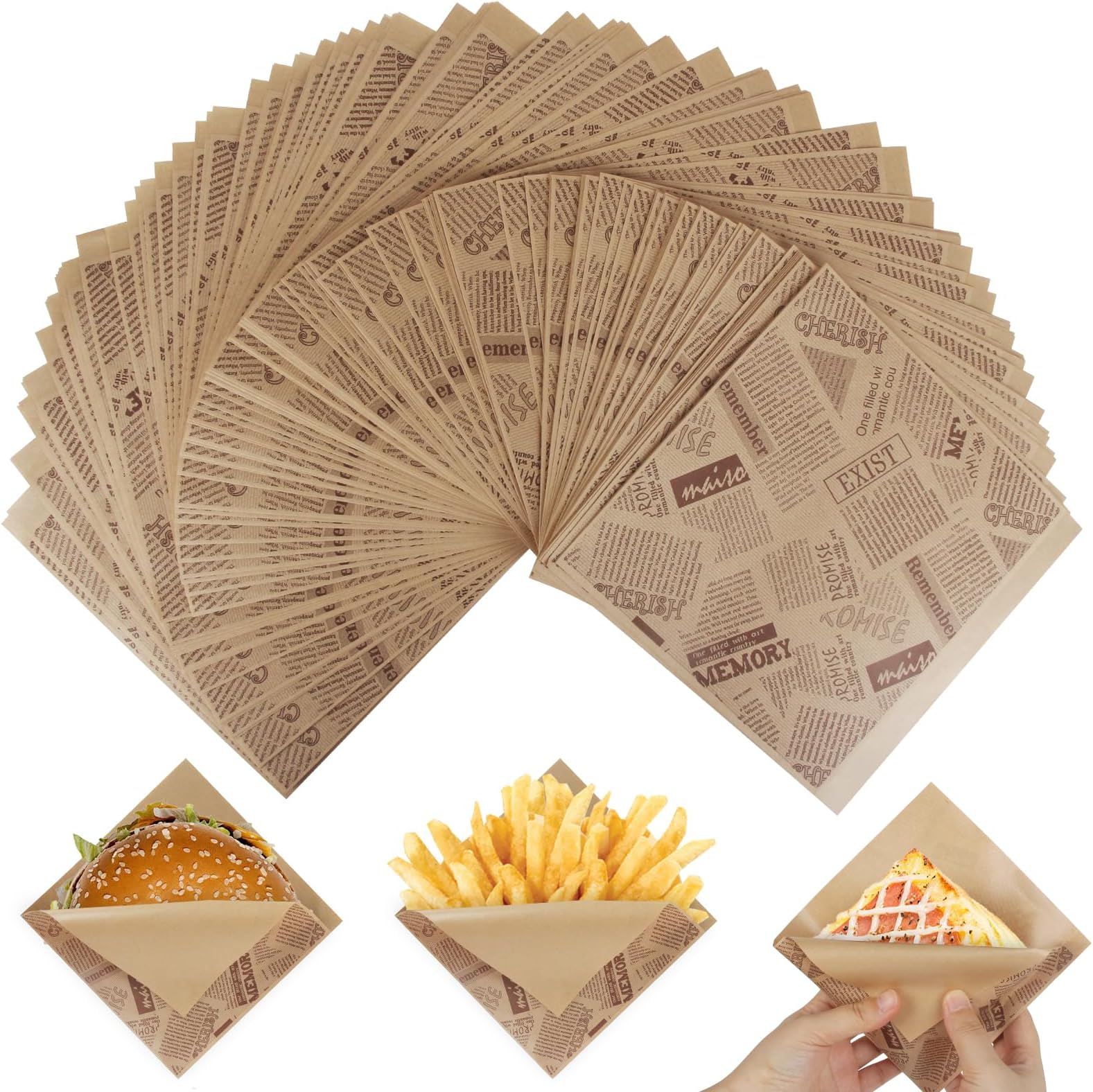 100 Feuilles Sacs à Hamburgers en Papier, 15 x 15 cm Sachet Sandwich ...