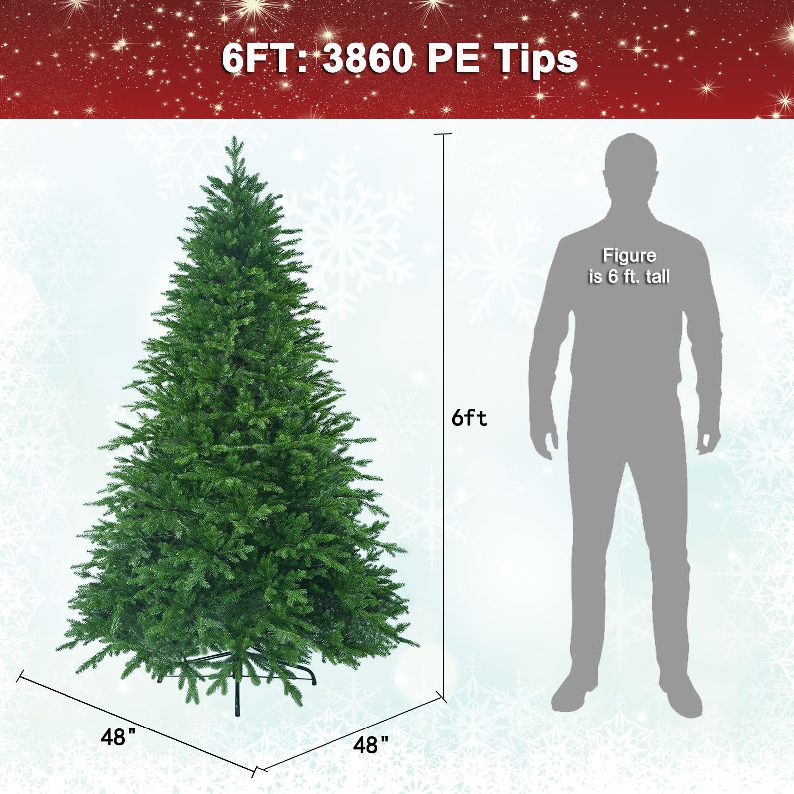 Treepool 6ft Christmas Tree with 3860 PE Branch Tips, Feel Real, Unlit ...