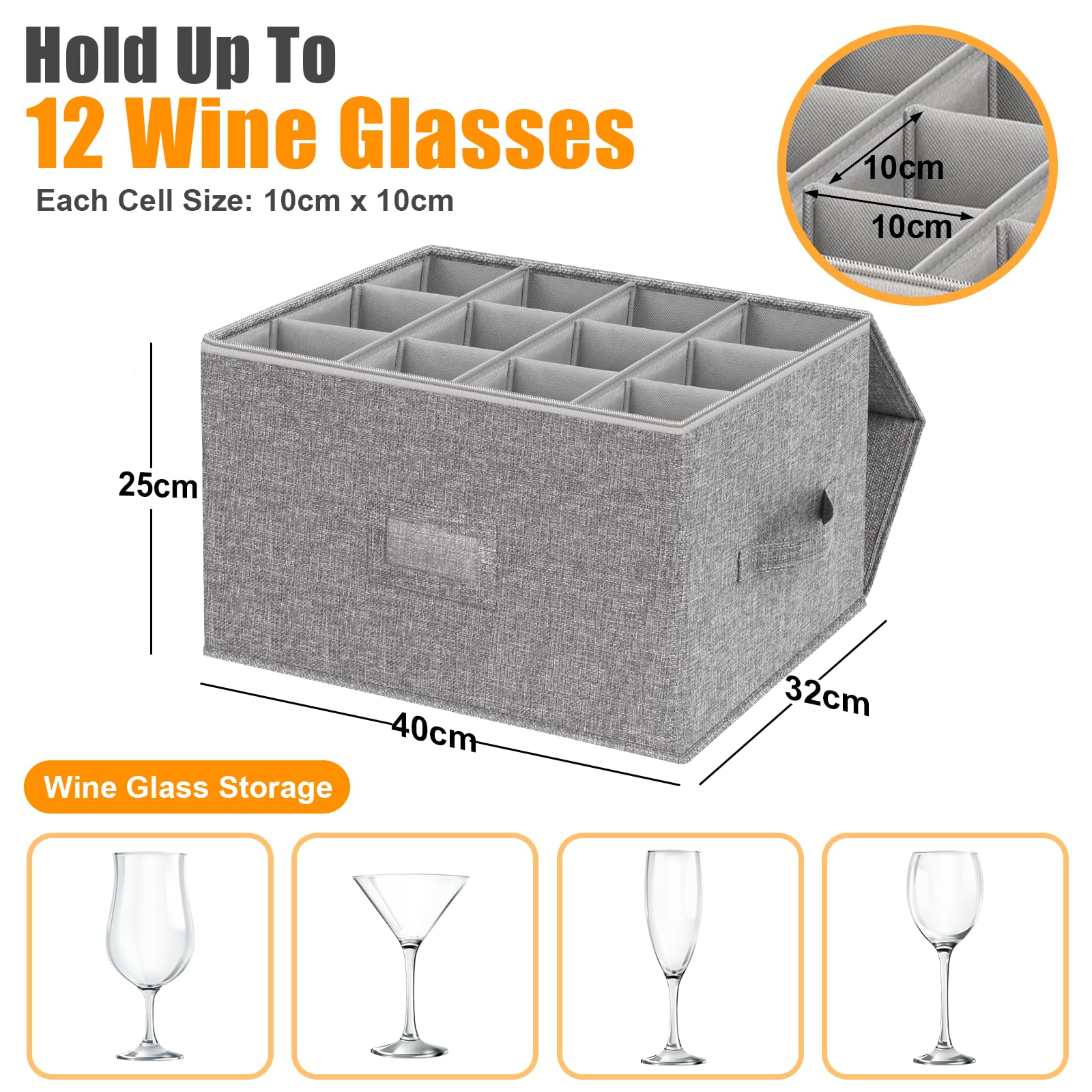 Wine Glass Storage Box with Lid, Hard Shell Stemware Container Cases ...