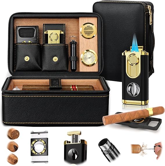 Amazon.com: Travel Cigar Humidor Set, 2-Layer Design & CedarWood Lined ...