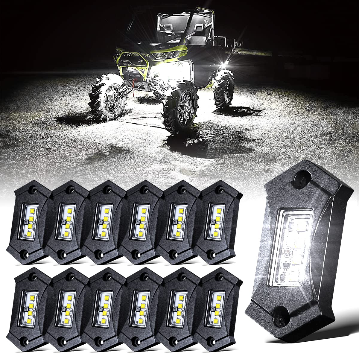 Amazon.com: LEDMIRCY R3 White LED Rock Lights 12PCS for Trucks ATV RZR ...