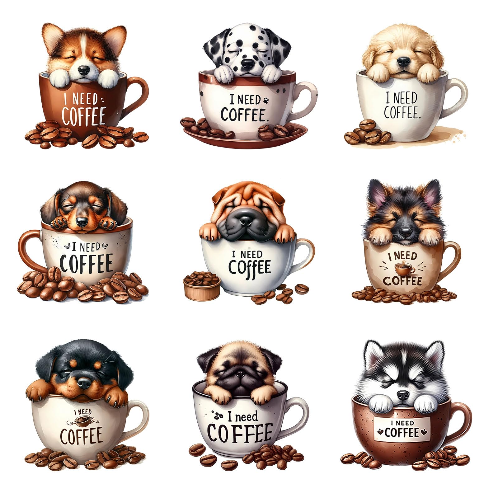 Amazon.com: 9pcs Coffee Dogs Iron On Heat Transfer Stickers Ready to ...