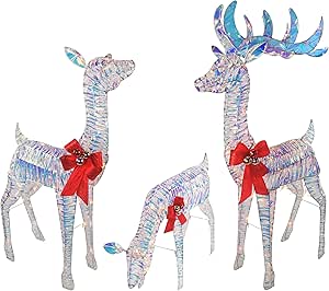 Amazon.com: 3-Piece Iridescent Reindeer Family - Lighted Deer Set - 210 Lights 52" Buck 44" Doe ...