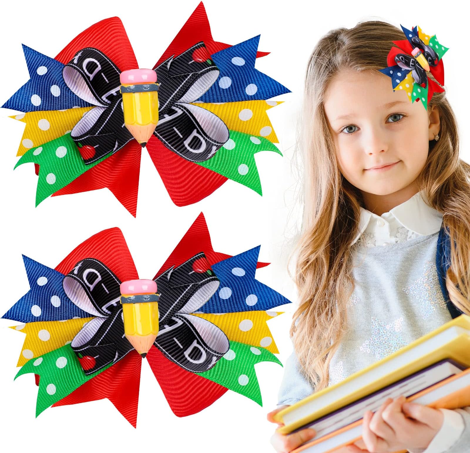 Amazon.com : Whaline Back to School Hair Bow Clips Pencil Hair Bow ...