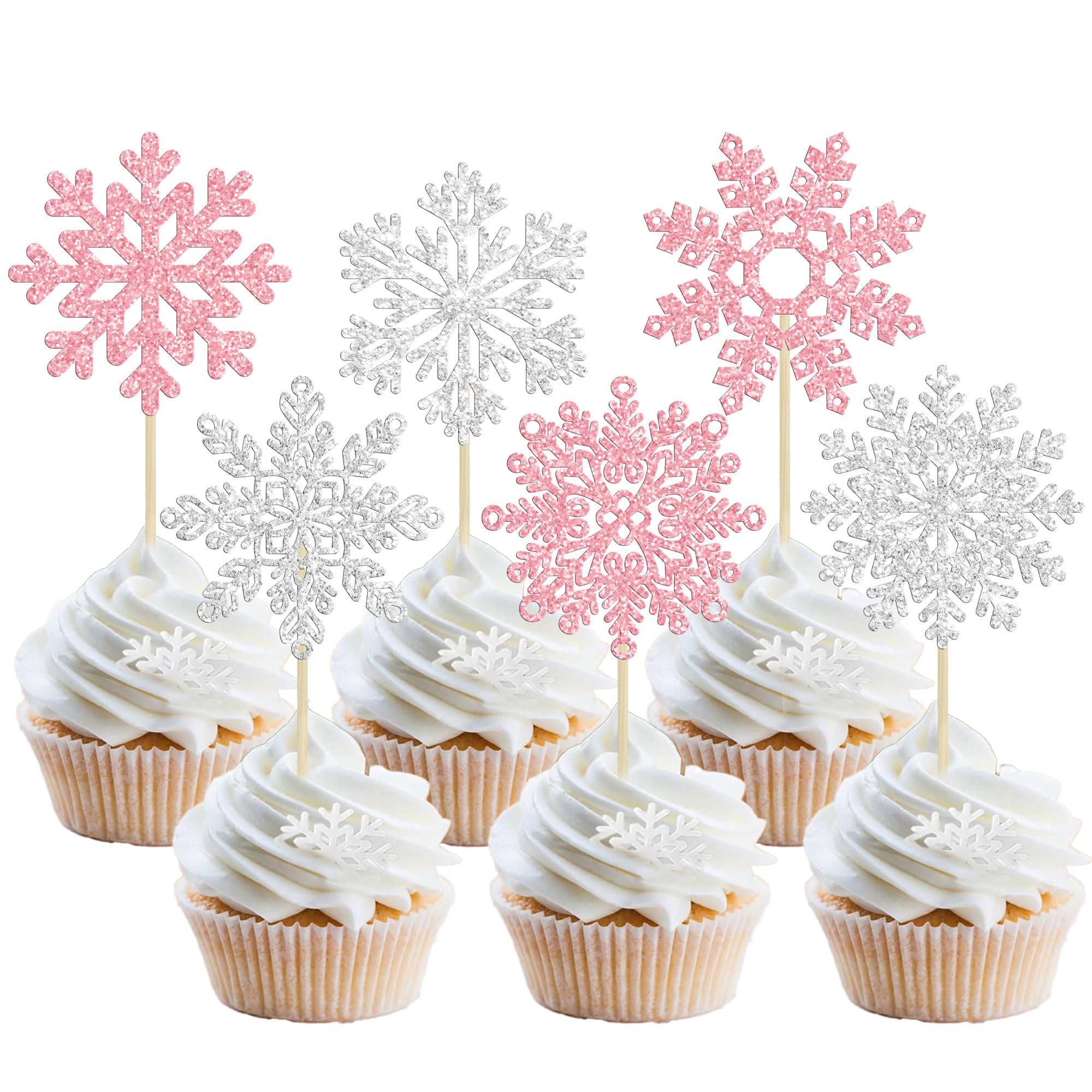 Amazon.com: Gyufise 36Pcs Snowflake Cupcake Toppers Glitter Winter ...