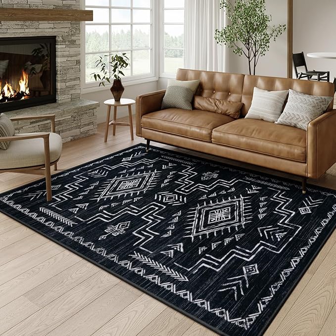 Amazon.com: STARUIA Moroccan Washable 5x7 Area Rugs, Black Western and ...