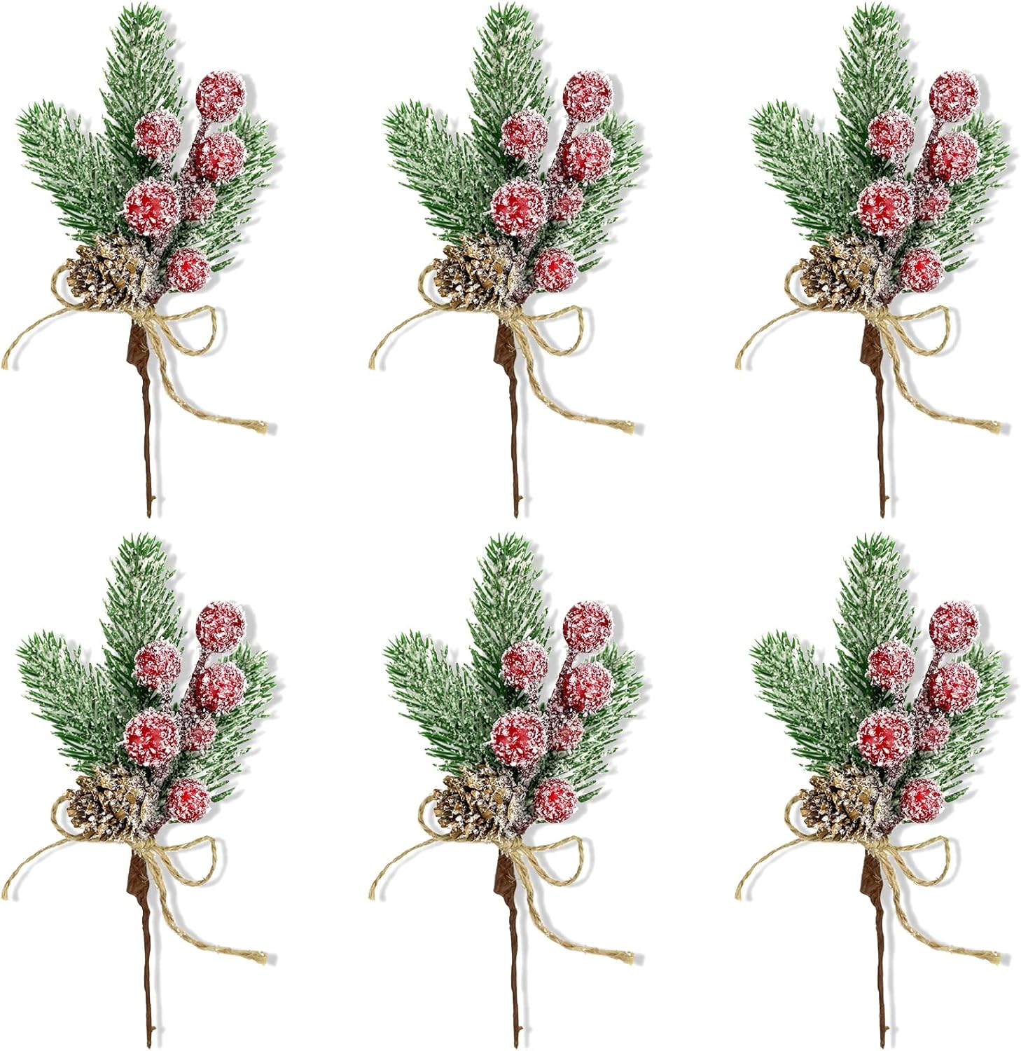 Amazon.com: Asekonc 6 Pcs Christmas Red Berry Stems Floral Pine Cones ...