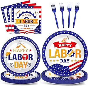 Amazon.com: 96 Pcs Labor Day Party Supplies for 24 Guests Labor Party ...