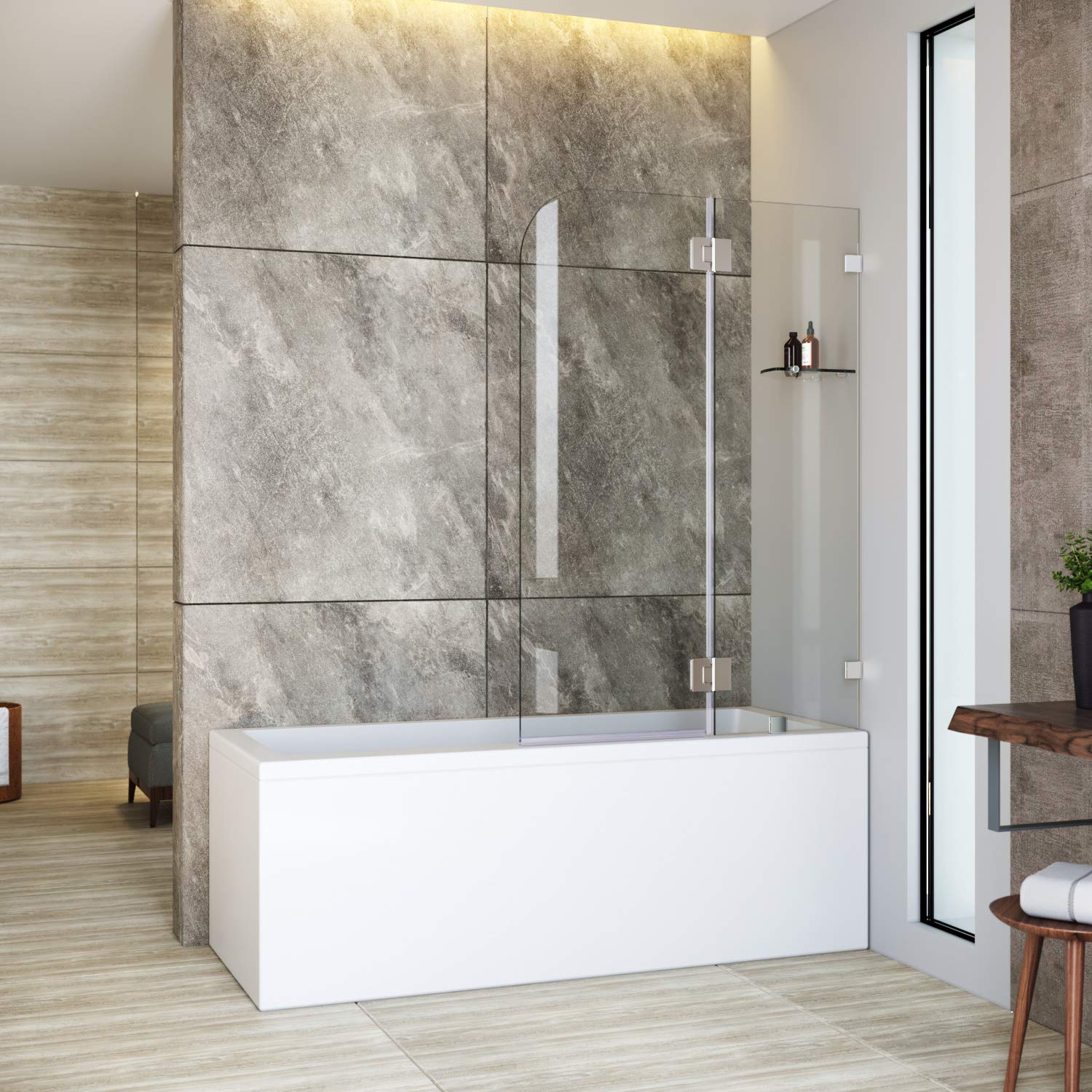 Elegant Over Bath Frameless Shower Screen Swing Fixed Bath Panel,10mm ...