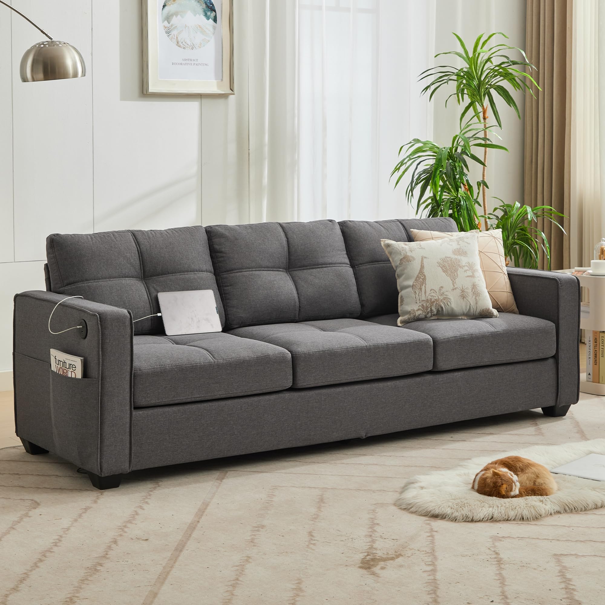 Amazon.com: Antetek Chenille Sofa Couch, 78-inch Mid-Century Modern ...