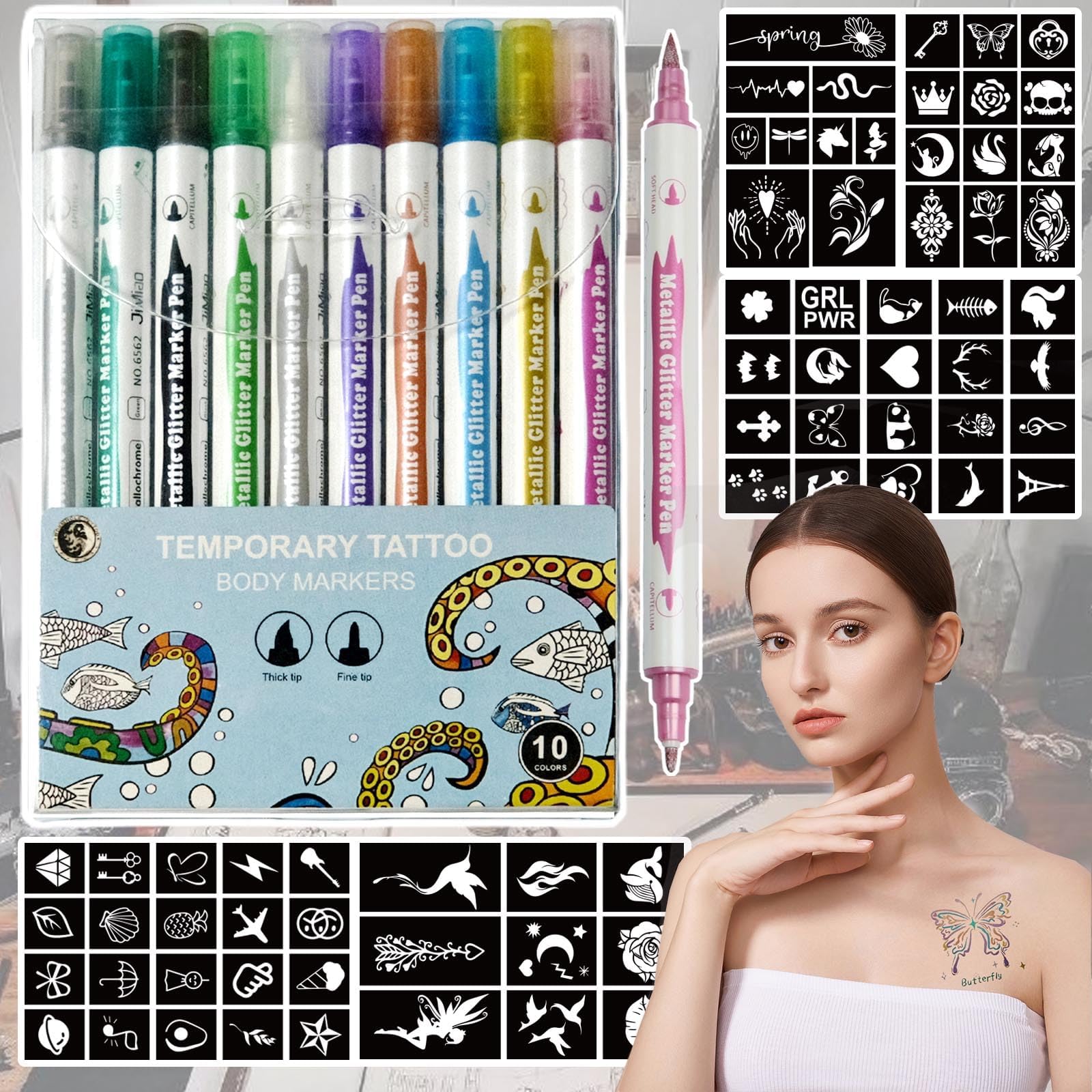 Amazon.com : Temporary Tattoo Markers for Skin, Skin-Safe Dual-End ...