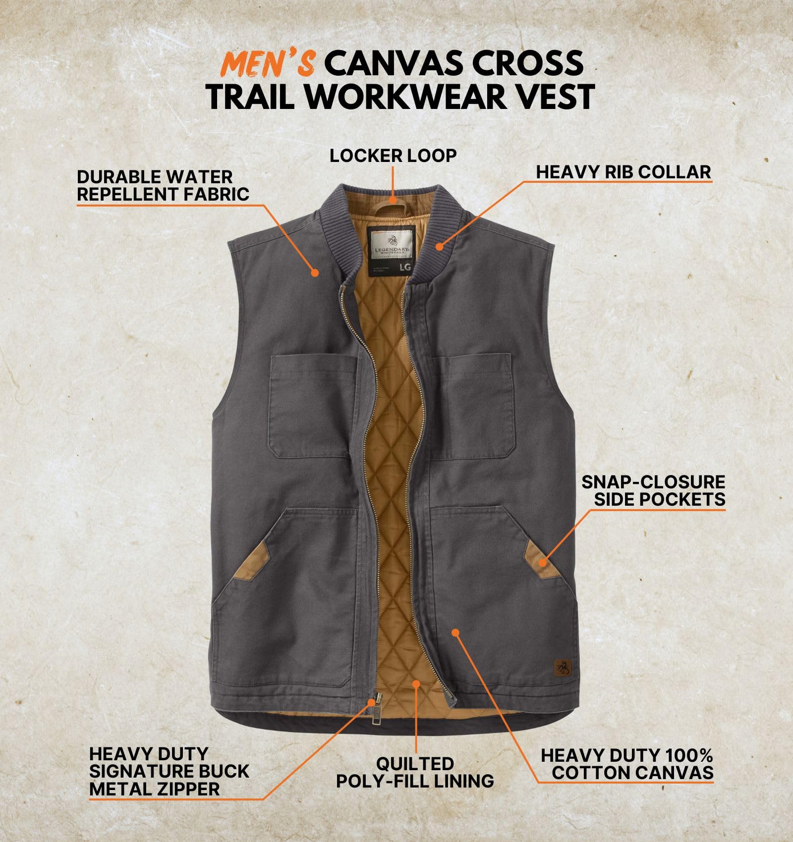 Snapklik.com : Mens Canvas Cross Trail Vest Charcoal Large