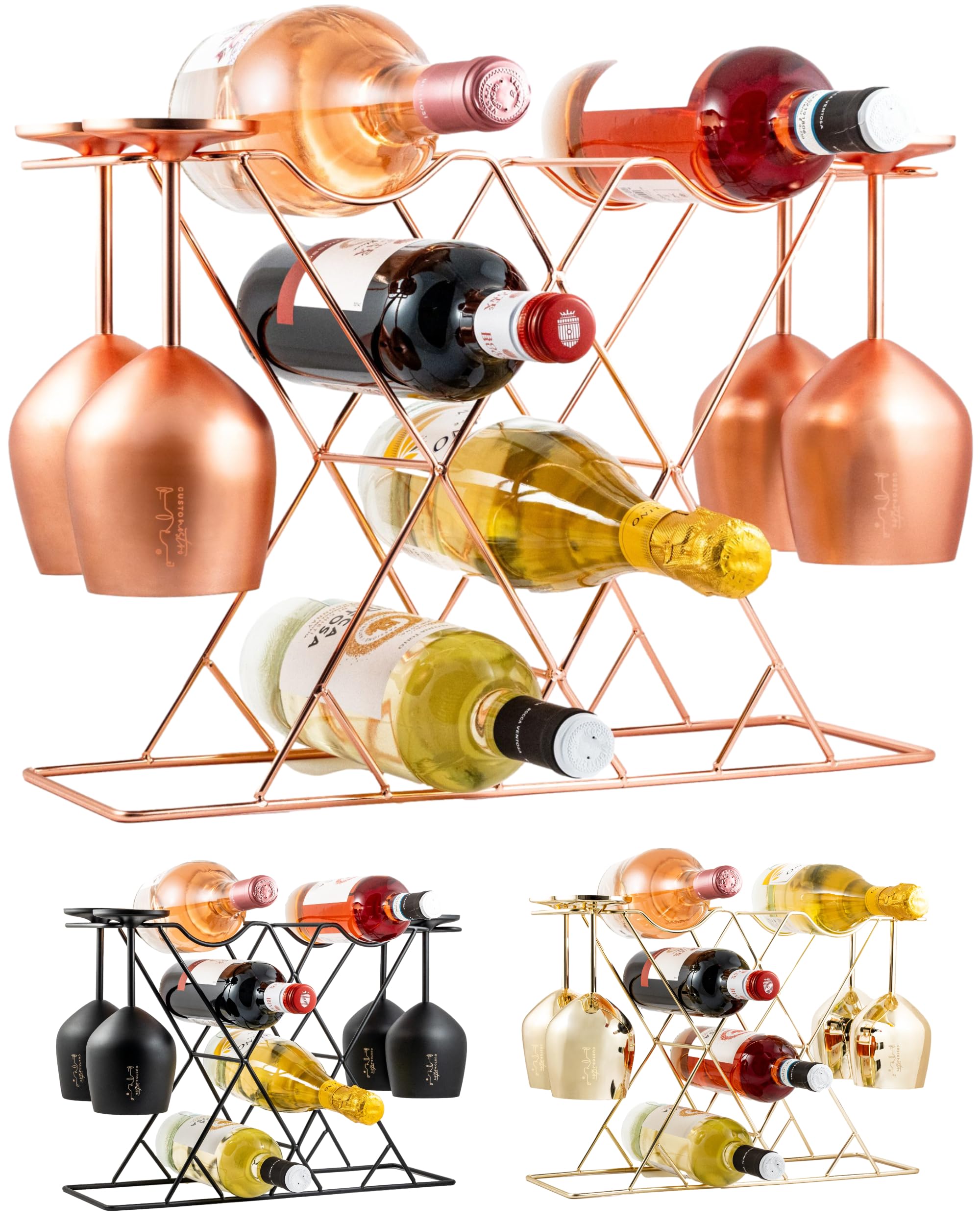 Amazon.com: Gusto Nostro Countertop Wine Rack with Glass Holder for 8 ...