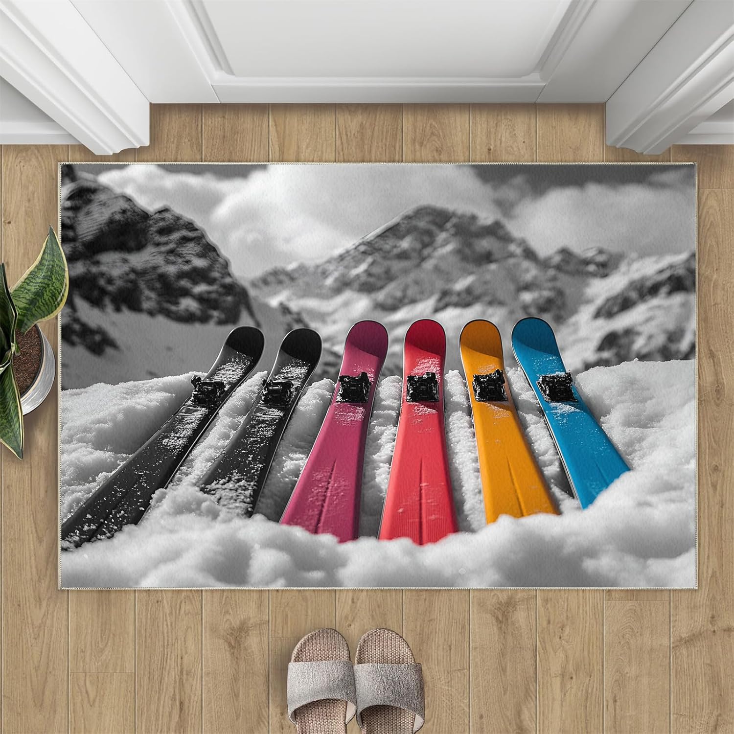 Amazon.com: Winter Skis Rug Small - 2x3 Rug, Colorful Snowboard Rugs ...