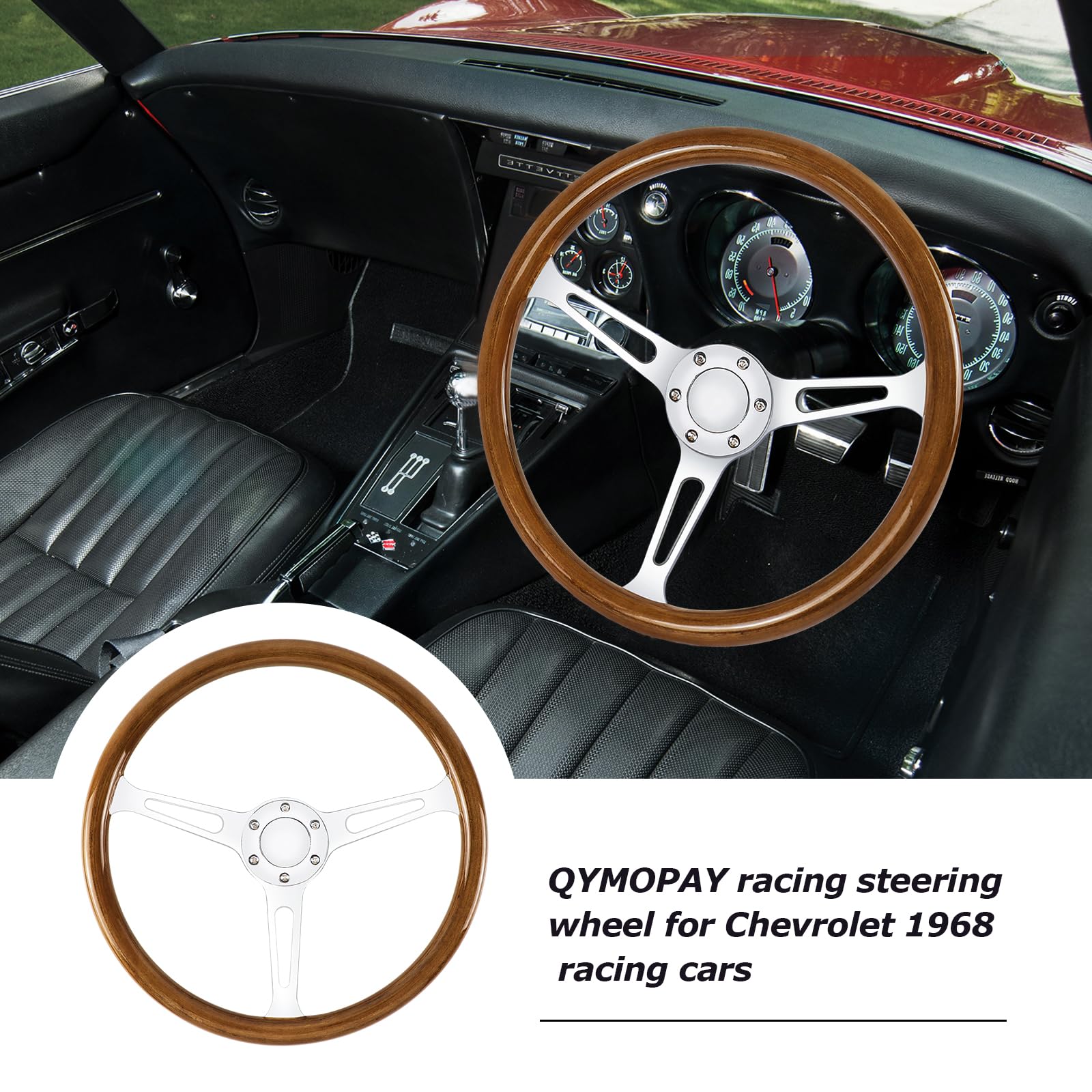 Snapklik.com : QYMOPAY 15 Inch Wooden Steering Wheel, 6 Hole Bolt ...