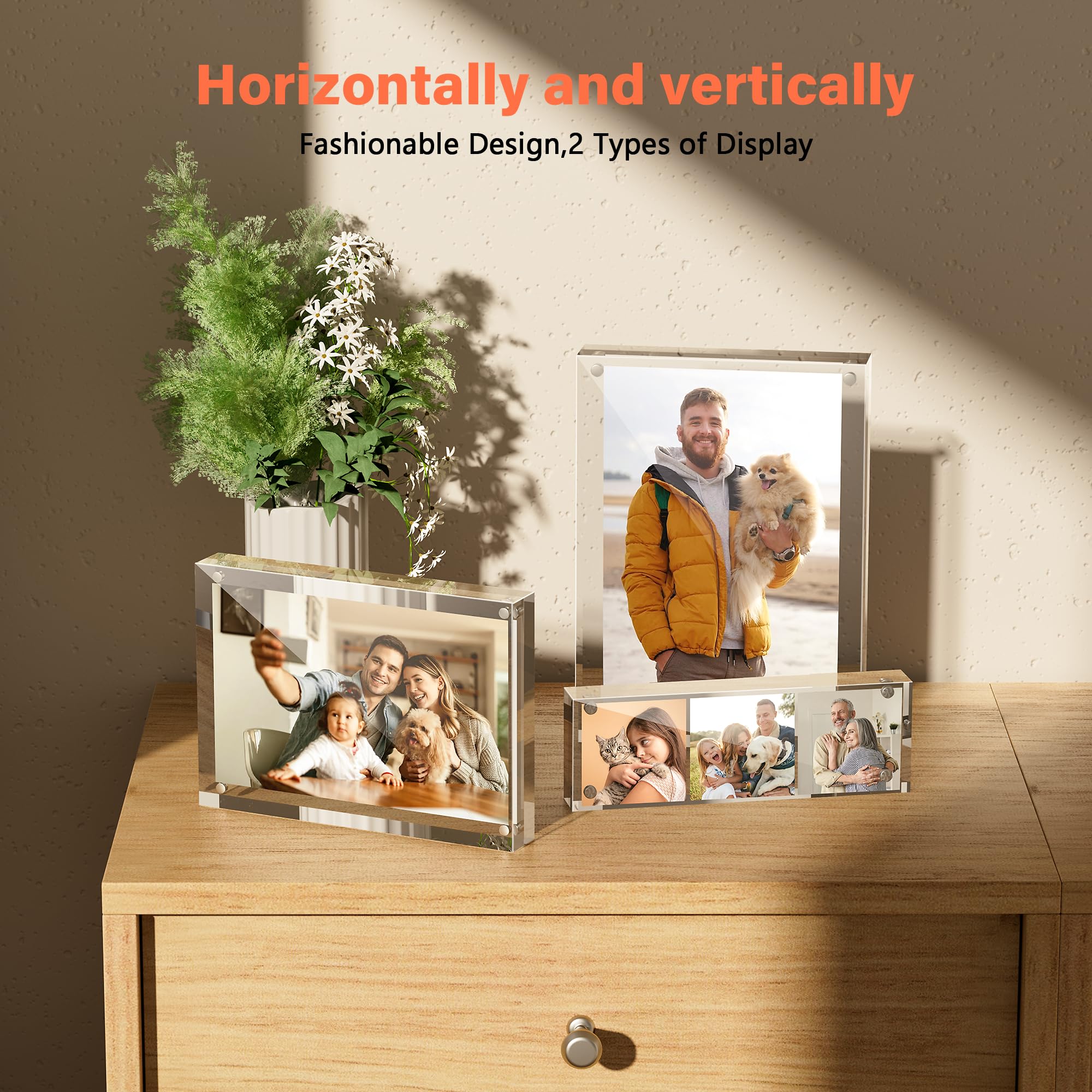 Chermory 2 Pack Acrylic Photo Frame 5x7, 20% Thicker, 24mm Thick Frameless Clear Picture Frame ...