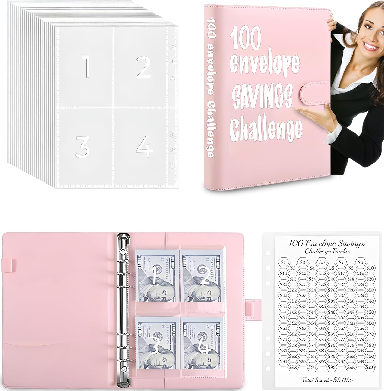 Amazon.com : 100 Envelopes Money Saving Challenge Binder, A5 Money ...