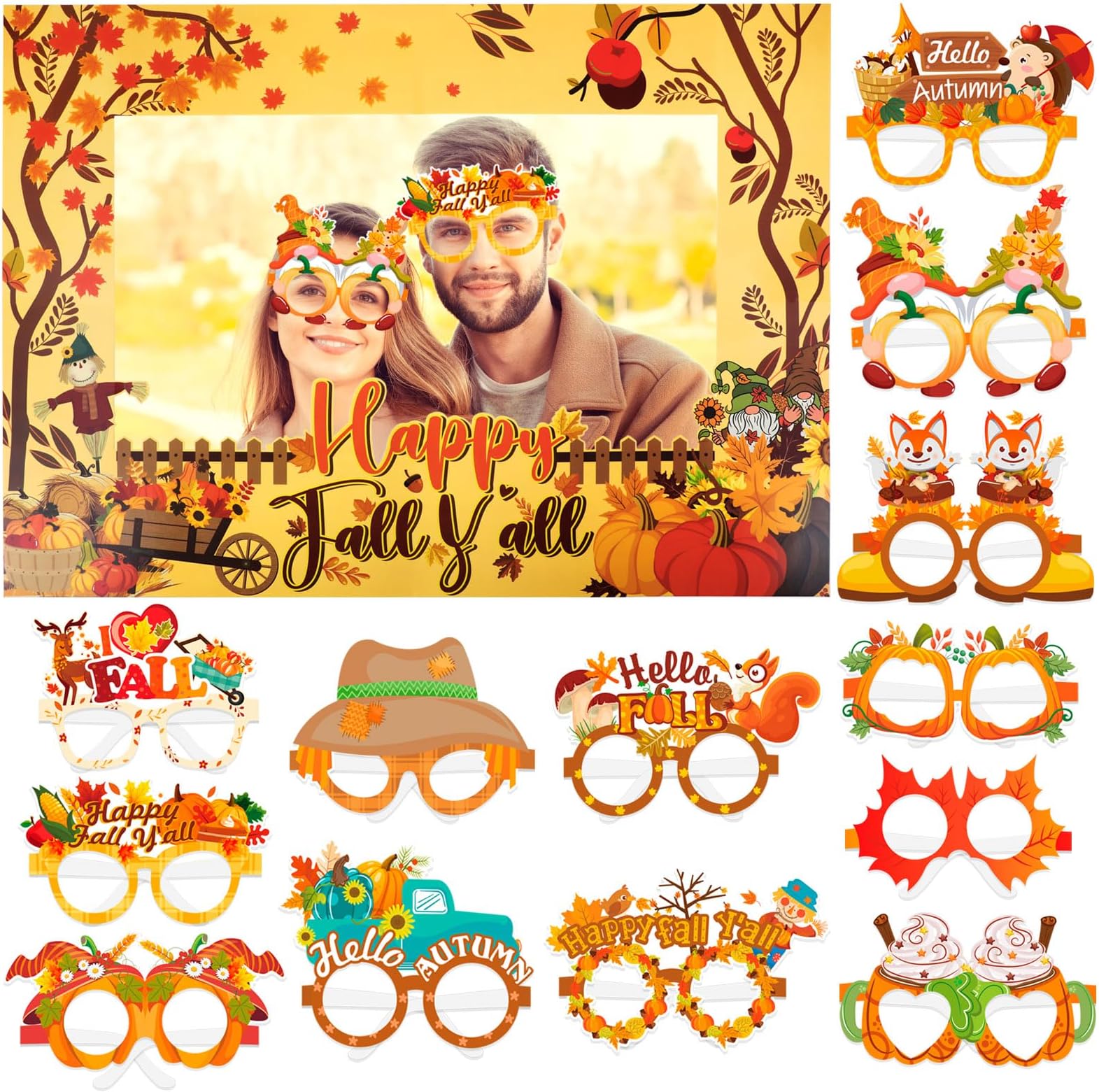 Amazon.com: Lucleag Fall Photo Booth Props, 21Pcs Turkey Maple Leaf ...