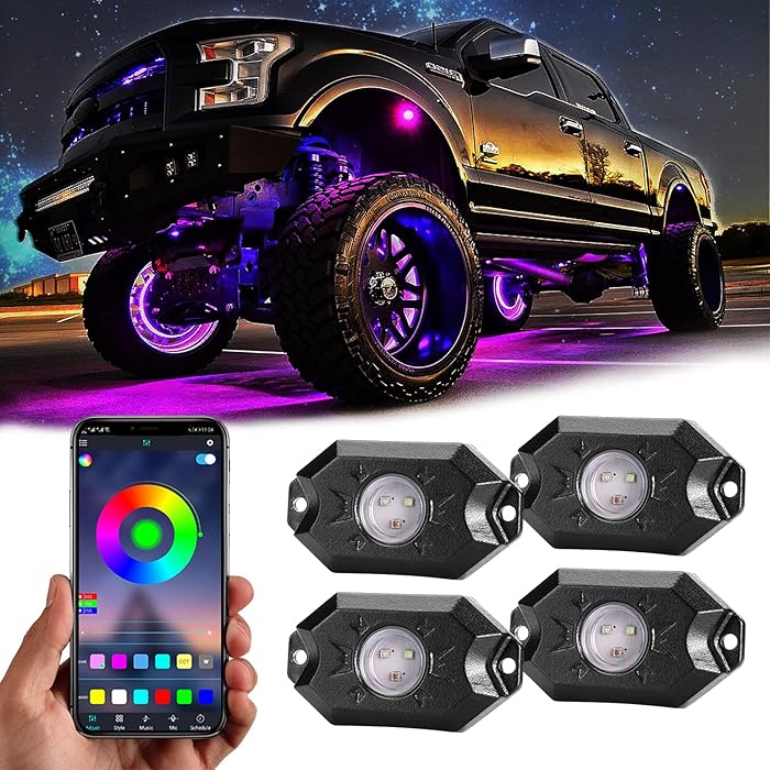 Buy RGB LED Rock Lights Kit, YCHOW-TECH 4 Pods Underglow Multicolor ...