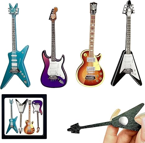 Amazon.com: 4 Pcs Guitar Cute Fridge Magnets,Wooden 1:12 Scale Musical ...