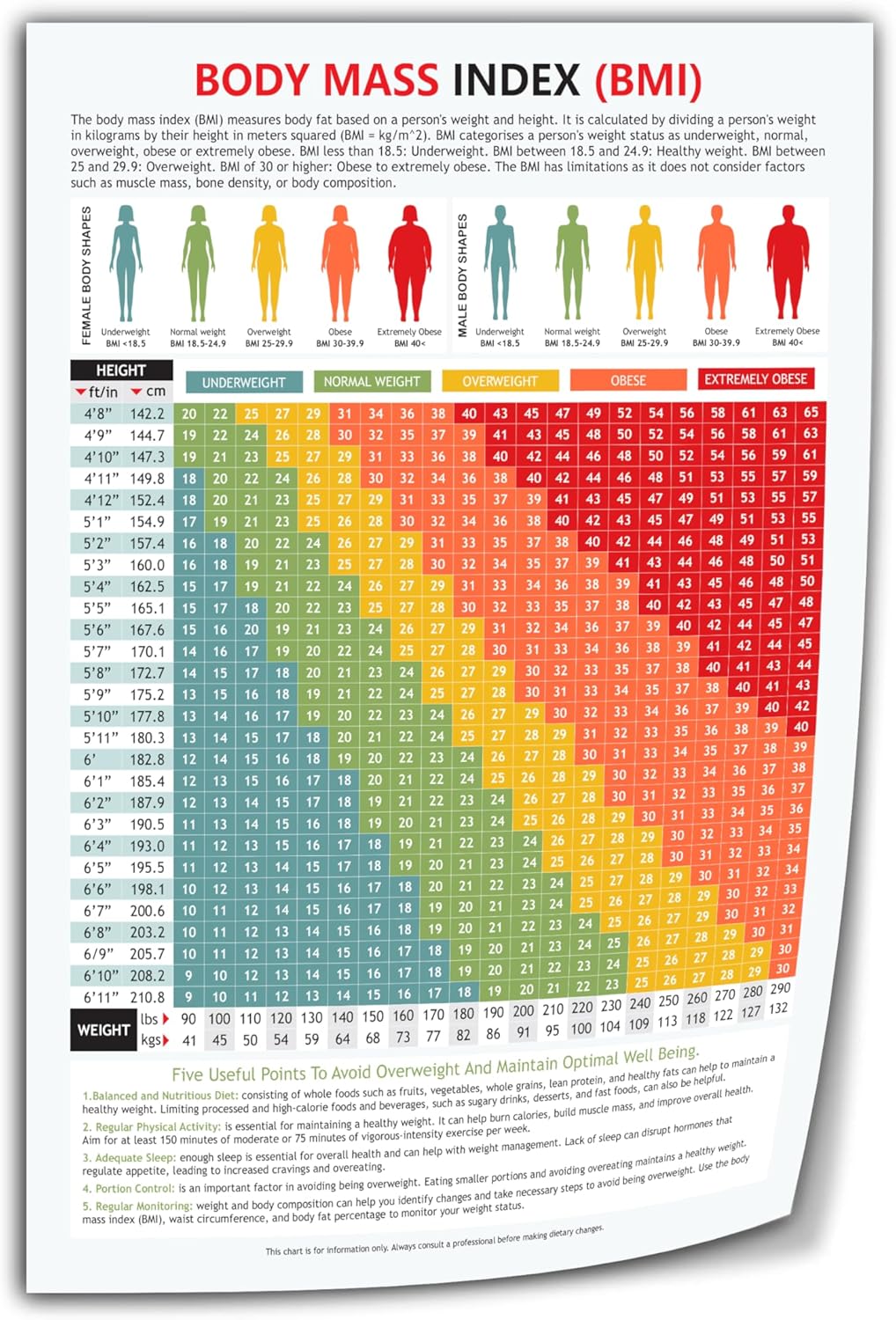 Amazon.com: Mass Index Chart Bmi of Man And Woman Height And Weight ...