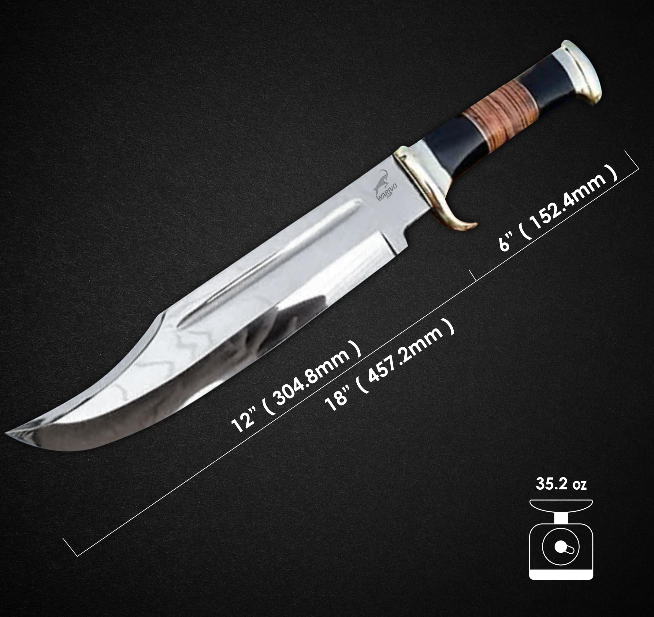 D2 18 Inches Large Crocodile Dundee Bowie Knife with Leather Sheath Fixed Blade Knife with ...