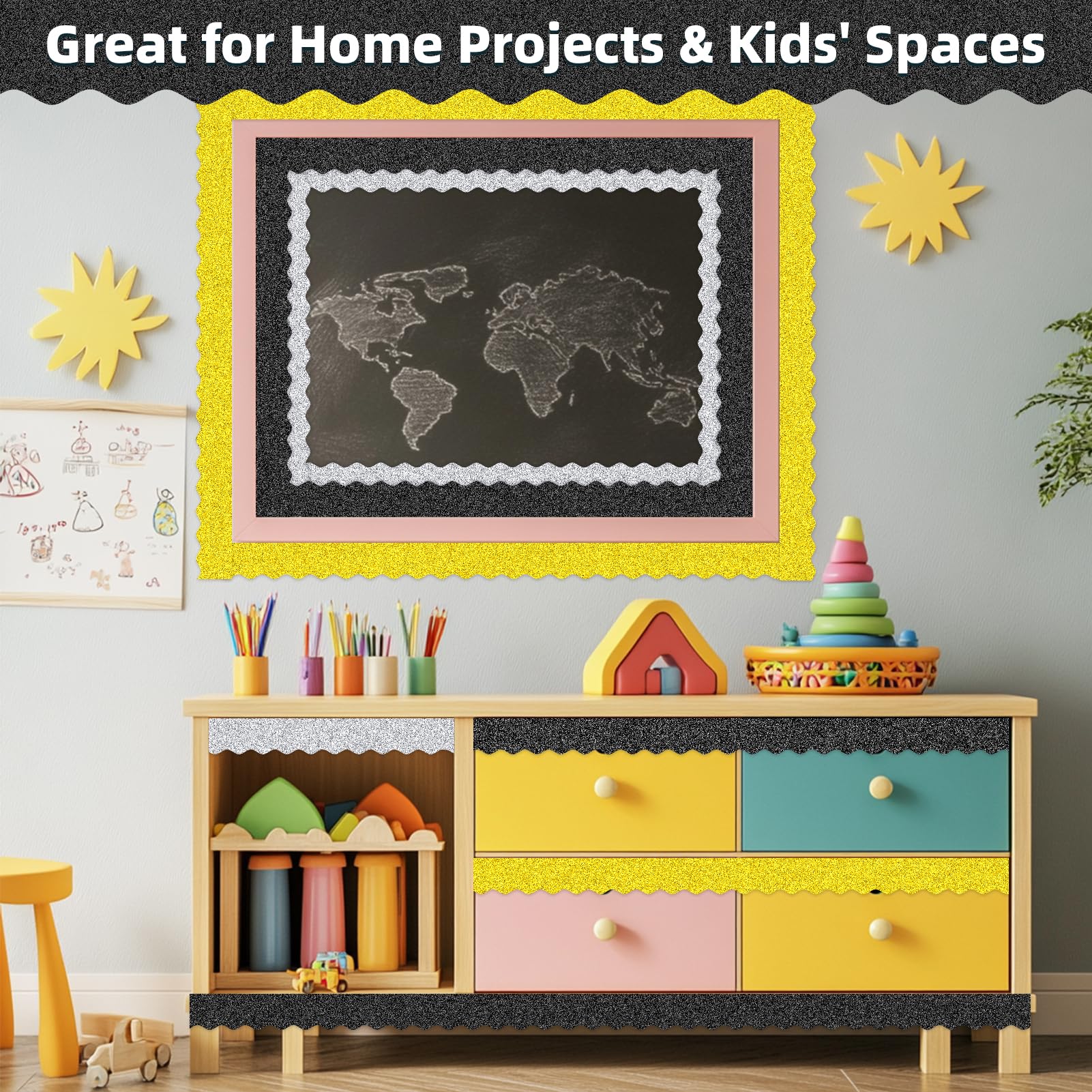 Snapklik.com : 6 Rolls 196.8 Ft Glitter Bulletin Board Borders Set ...