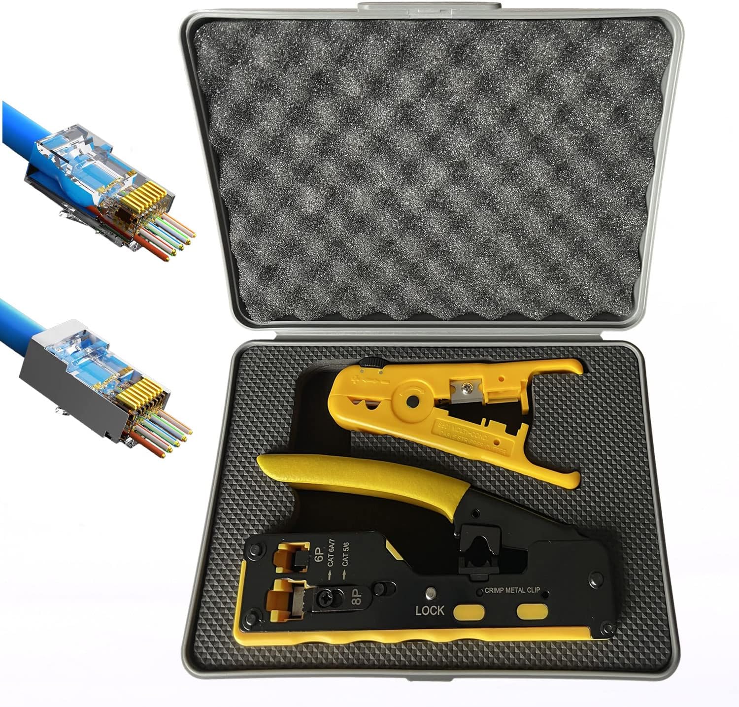 Dasxskj RJ45 Pass Through Crimp Tool Kit Ethernet Crimper Cat5 Cat5e ...