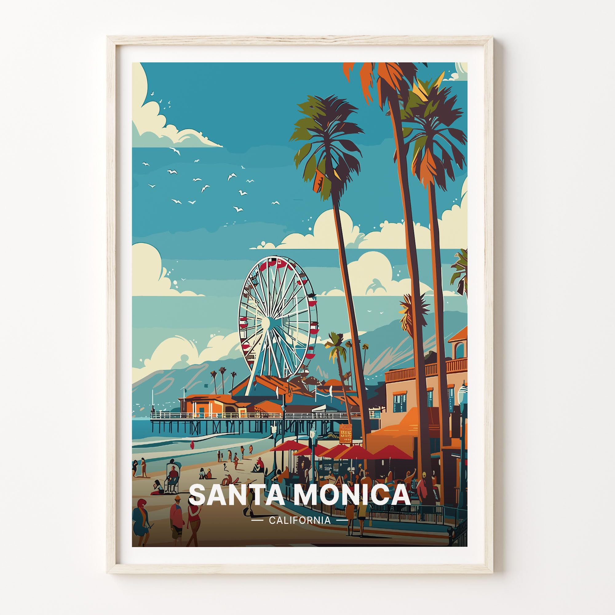 Amazon.com: Santa Monica Pier Poster, California Beach Art, Los Angeles ...