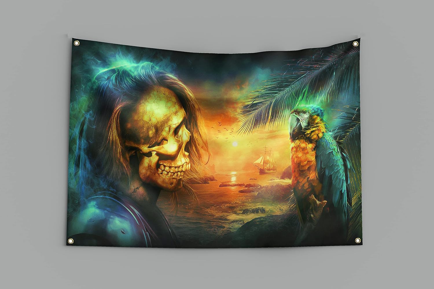 Amazon.com : Yicmirtu Skull And Parrot Flags 3x5FT Pirate Skull Gothic ...