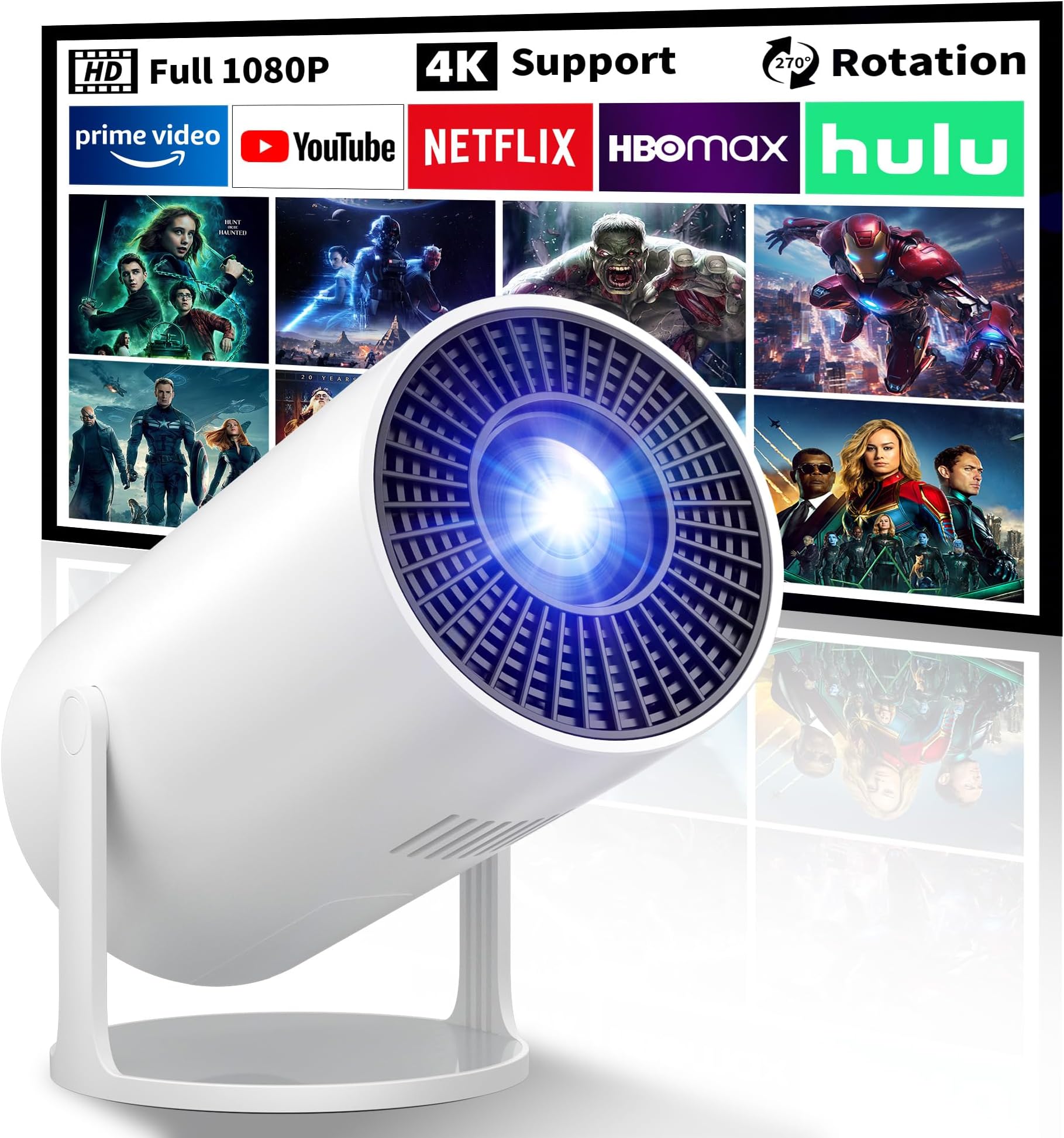 Amazon.com: Mini Projector, 270° Rotation, Portable Projector 4K ...