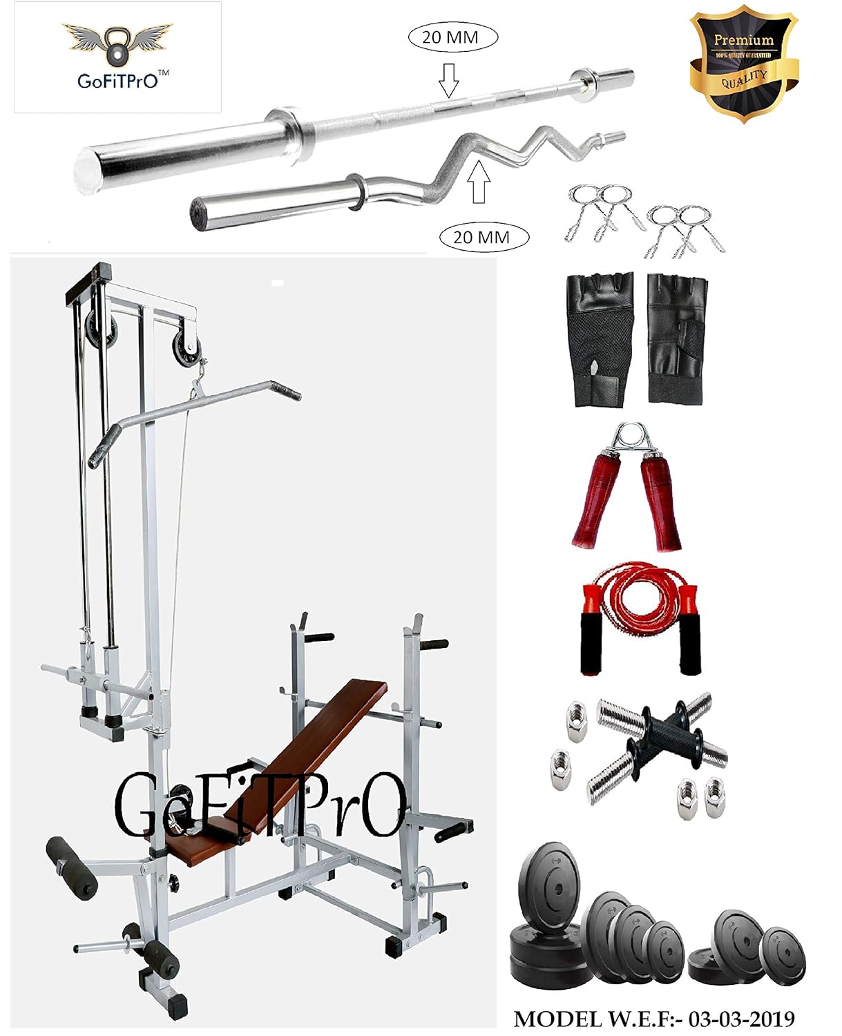 GoFiTPrO 96 KG Rubber Weight Home Gym With 20 In 1 Bench 5 Plain Rod gofitpro-96-kg-rubber-weight-home-gym-with-20-in-1-bench-5-plain-rod