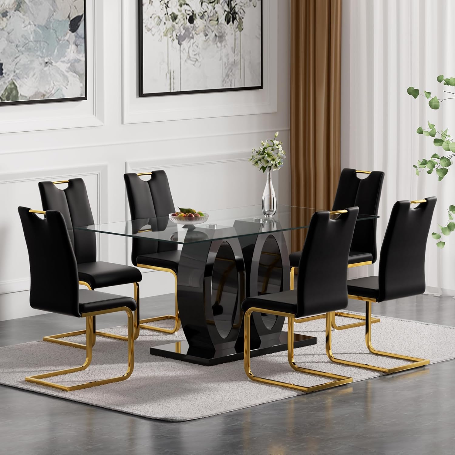 Amazon.com - Mcltopz Glass Dining Table Set for 6, Kitchen Table Chairs ...