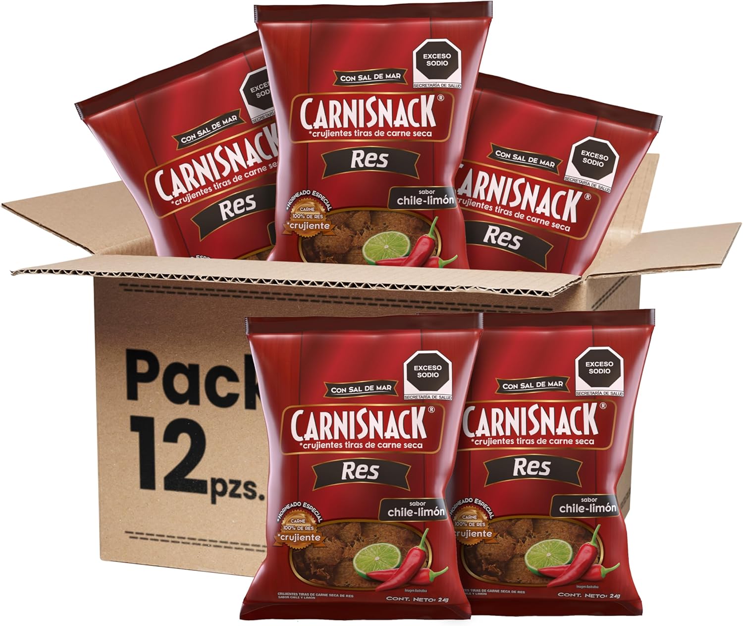 CARNISNACK | Carne Seca Mix Pack x12 Tiras | Dulces Mexicanos - Snacks ...